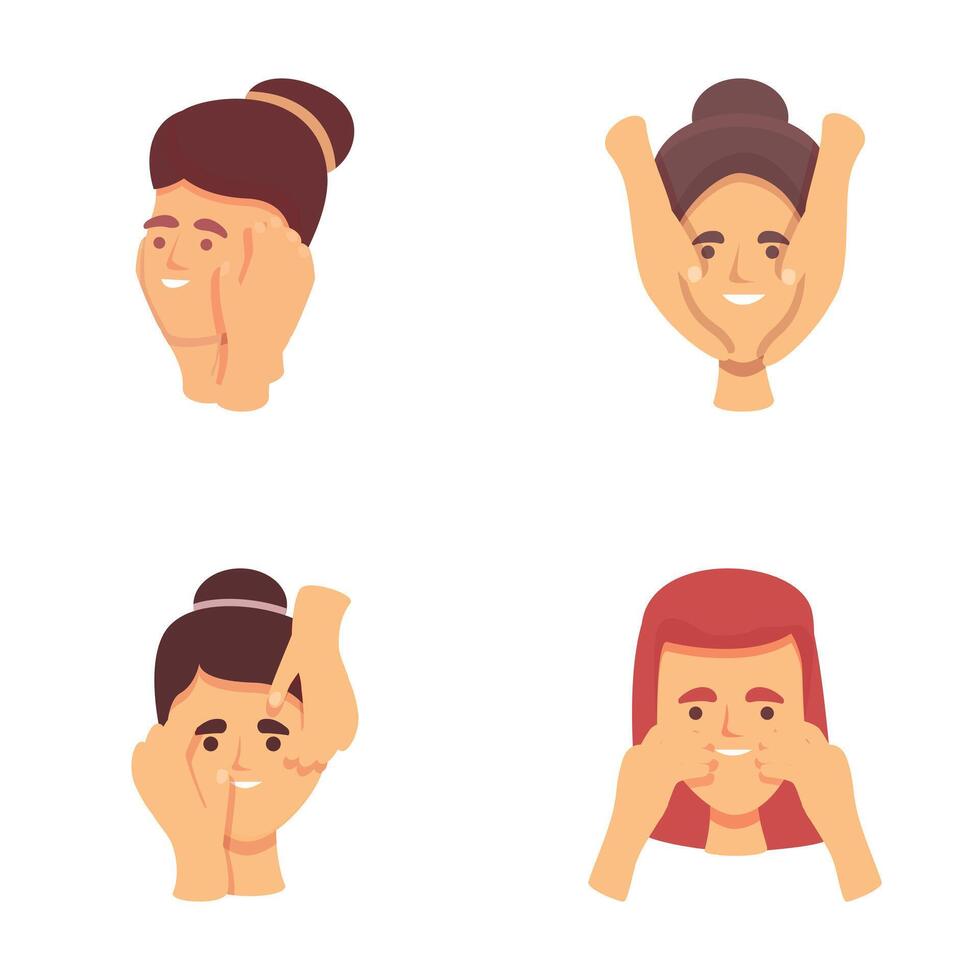 Face Massage Icons Set Cartoon Girl Takes Care Of Her Face 44252421