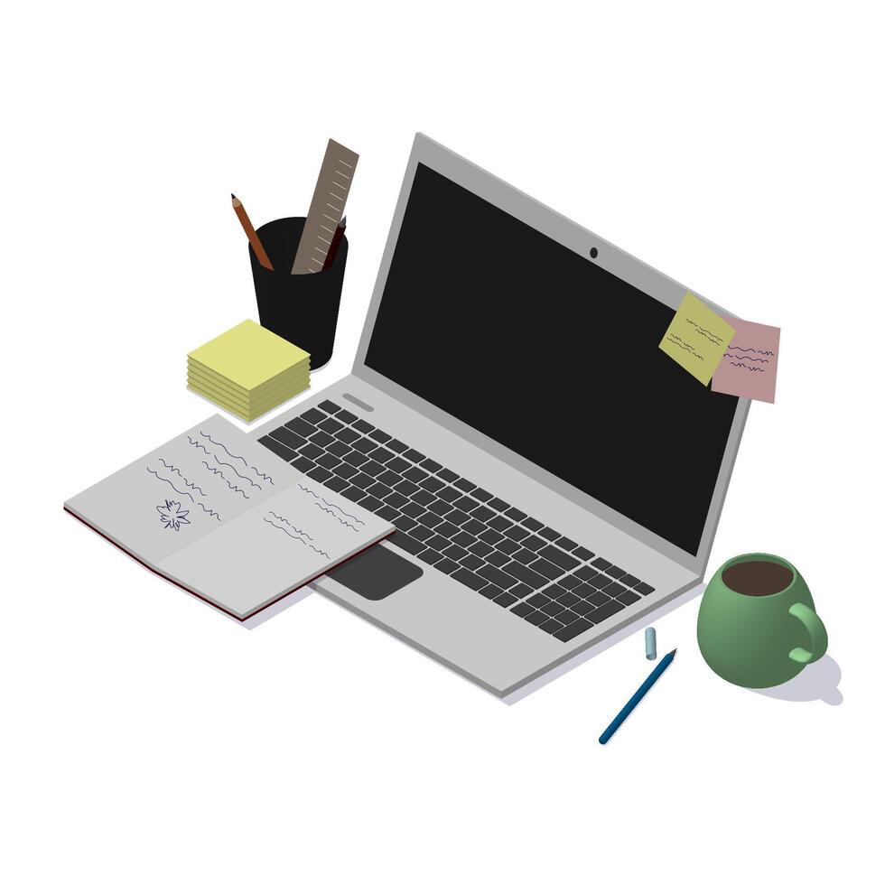 Cozy, compact and modern workplace in an isometric perspective ... Cozy, compact and modern workplace in an isometric perspective ...