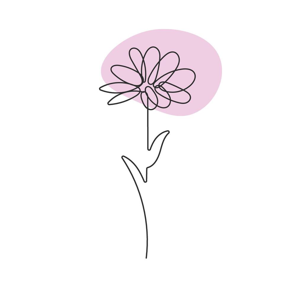 Abstract Flower In One Line Art Drawing Style With Pastel Color
