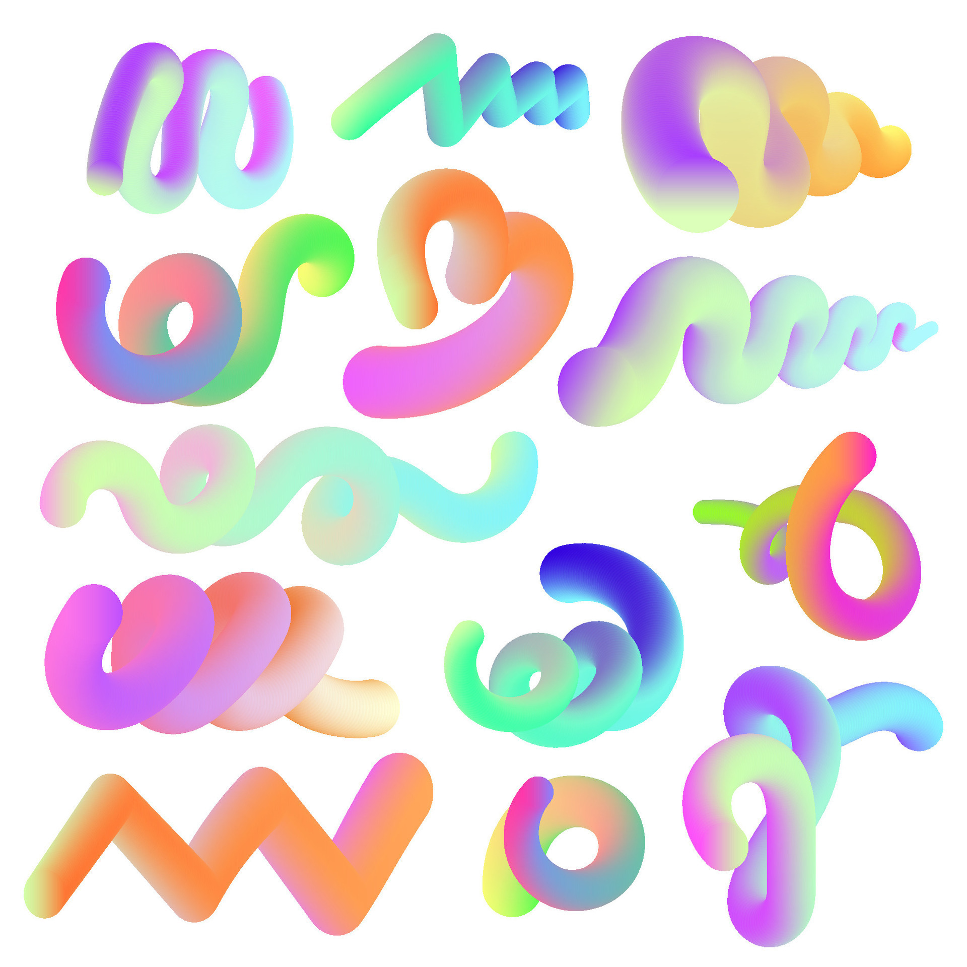 Fluid gradient blend curve.Smooth abstract shapes with vibrant gradients set of elements for ...