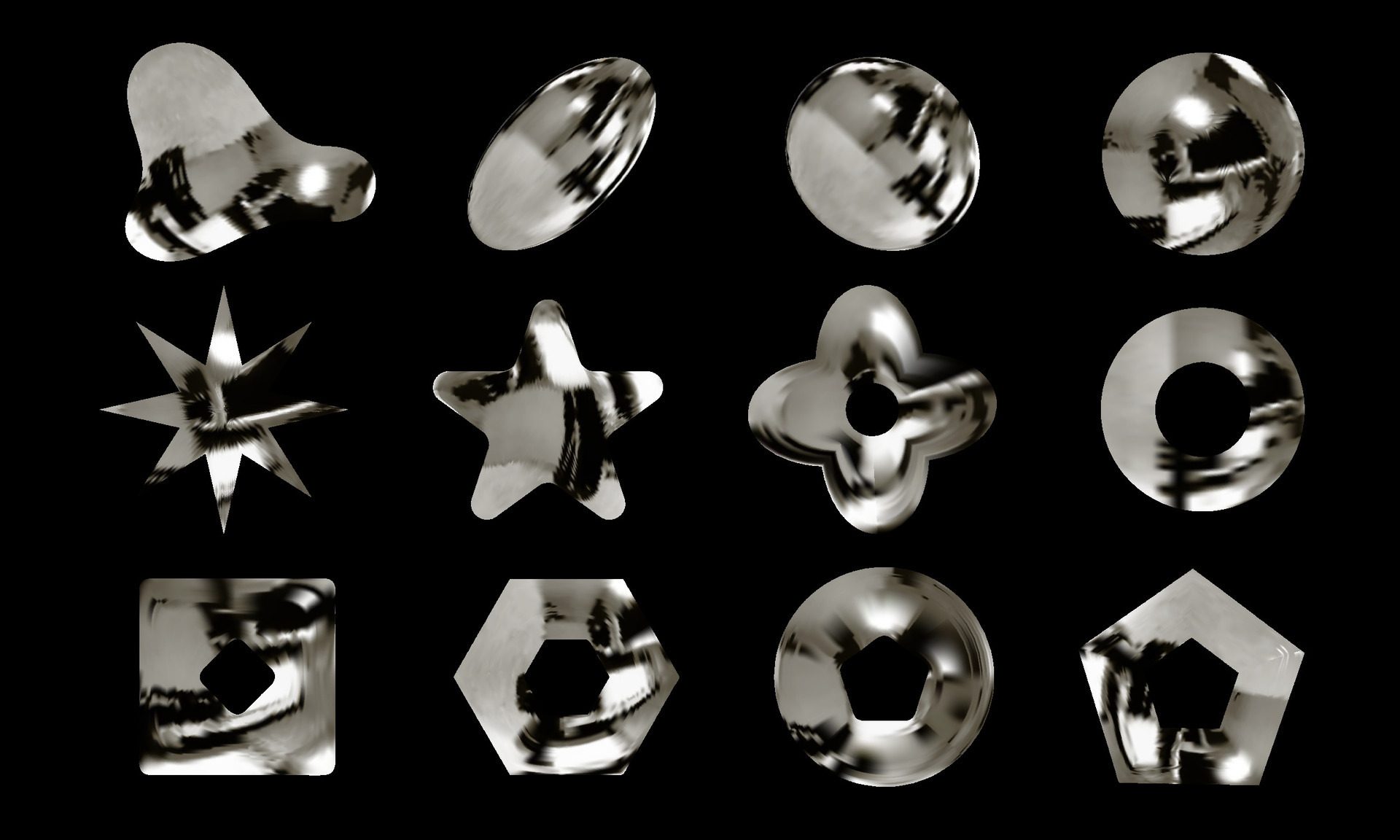 Metallic chrome shiny design elements set.Abstract shapes and objects ...