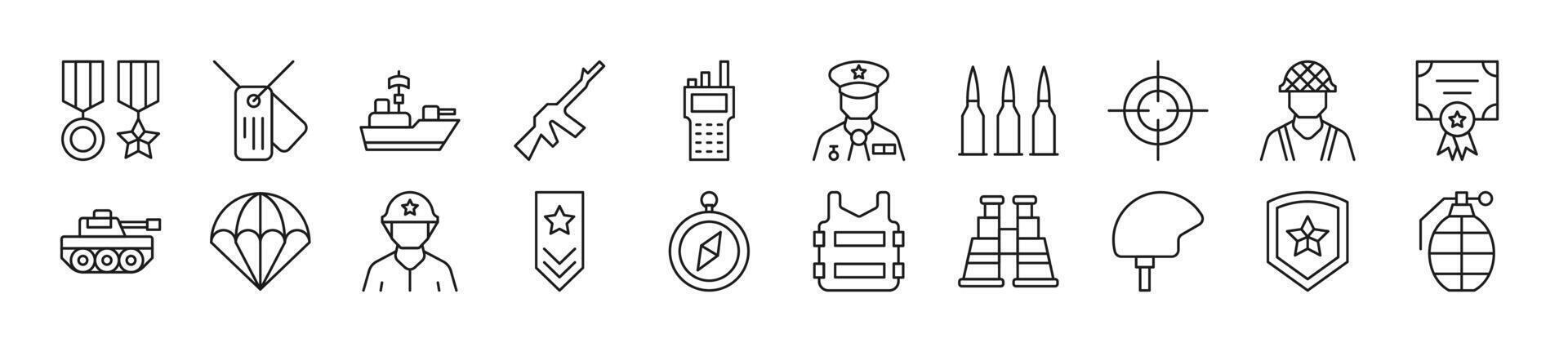 Army Linear Icons Collection Editable Stroke Simple Linear