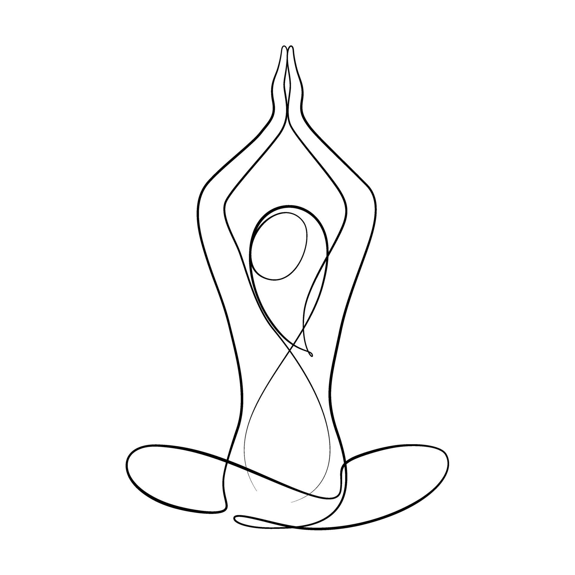 continuous line drawing of woman in yoga pose balancing asana lotus flower style calligraphic ...