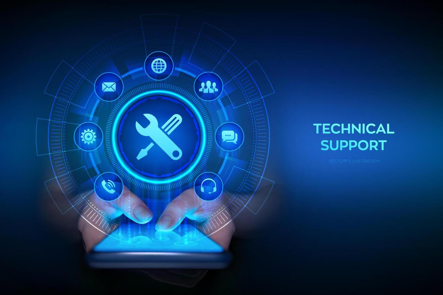 Technical support. Customer help. Tech support application interface on ...