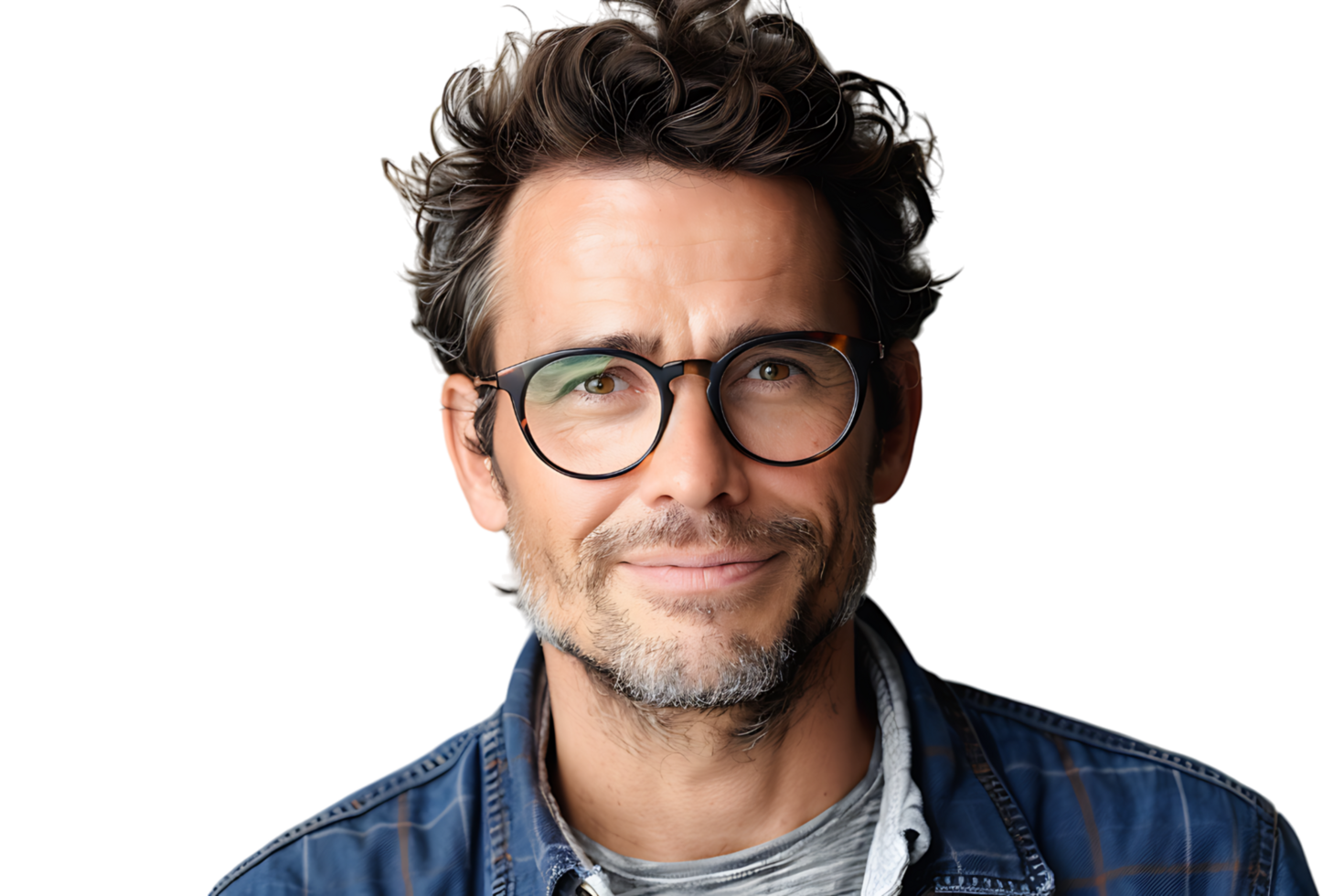 Portrait of happy man in stylish glasses on isolated transparent ...