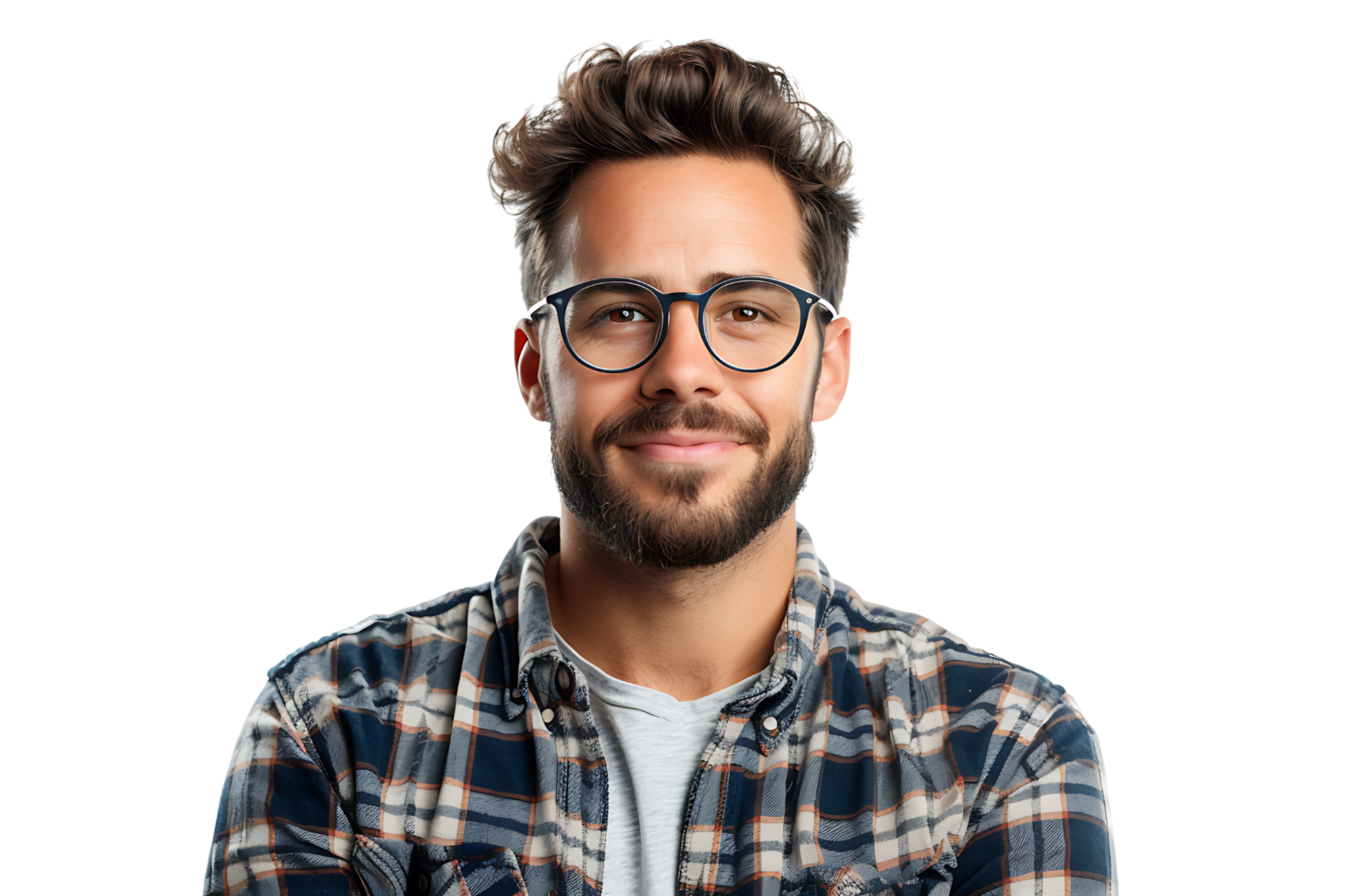 Portrait of happy man in stylish glasses on isolated transparent ...