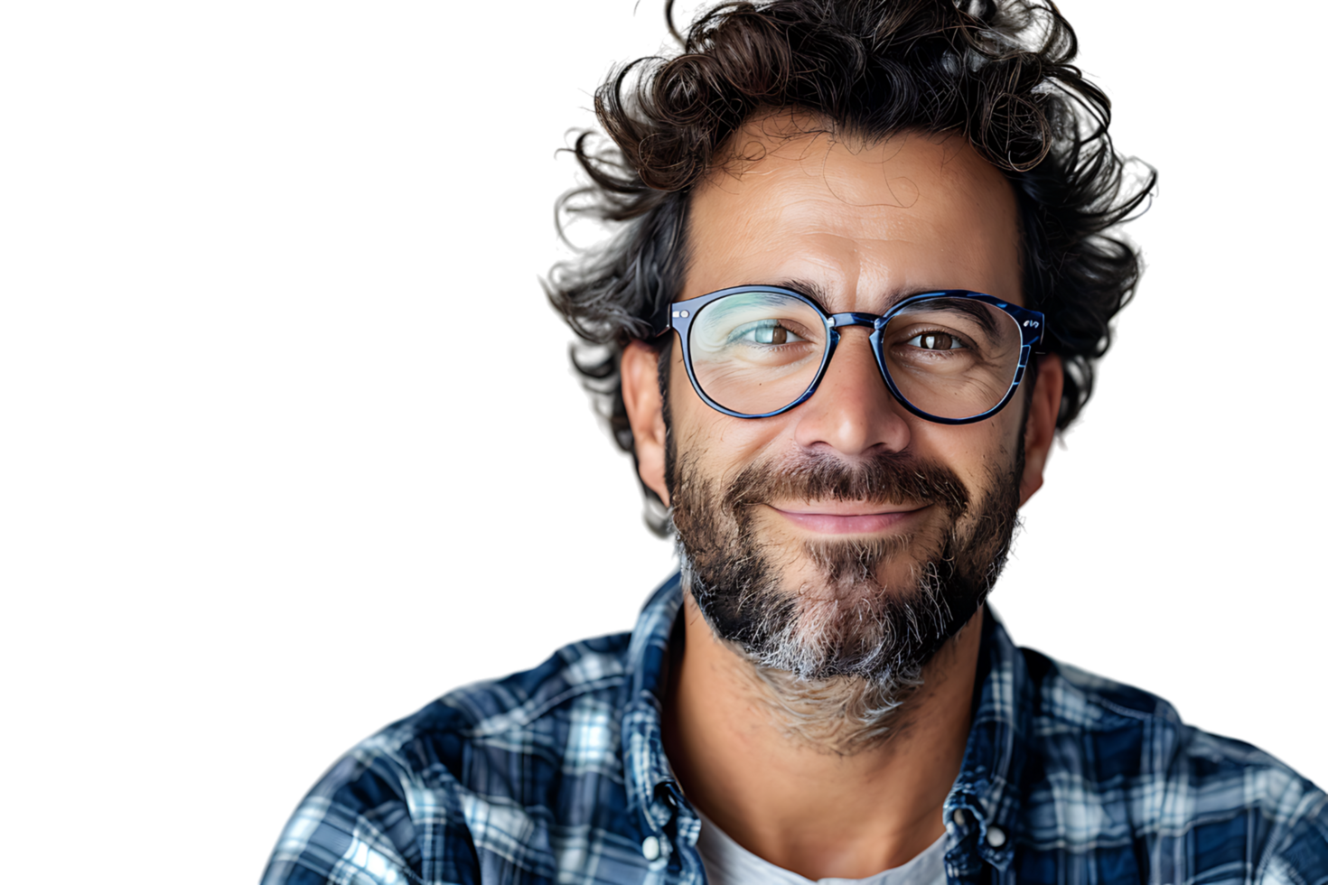 Portrait of happy man in stylish glasses on isolated transparent ...