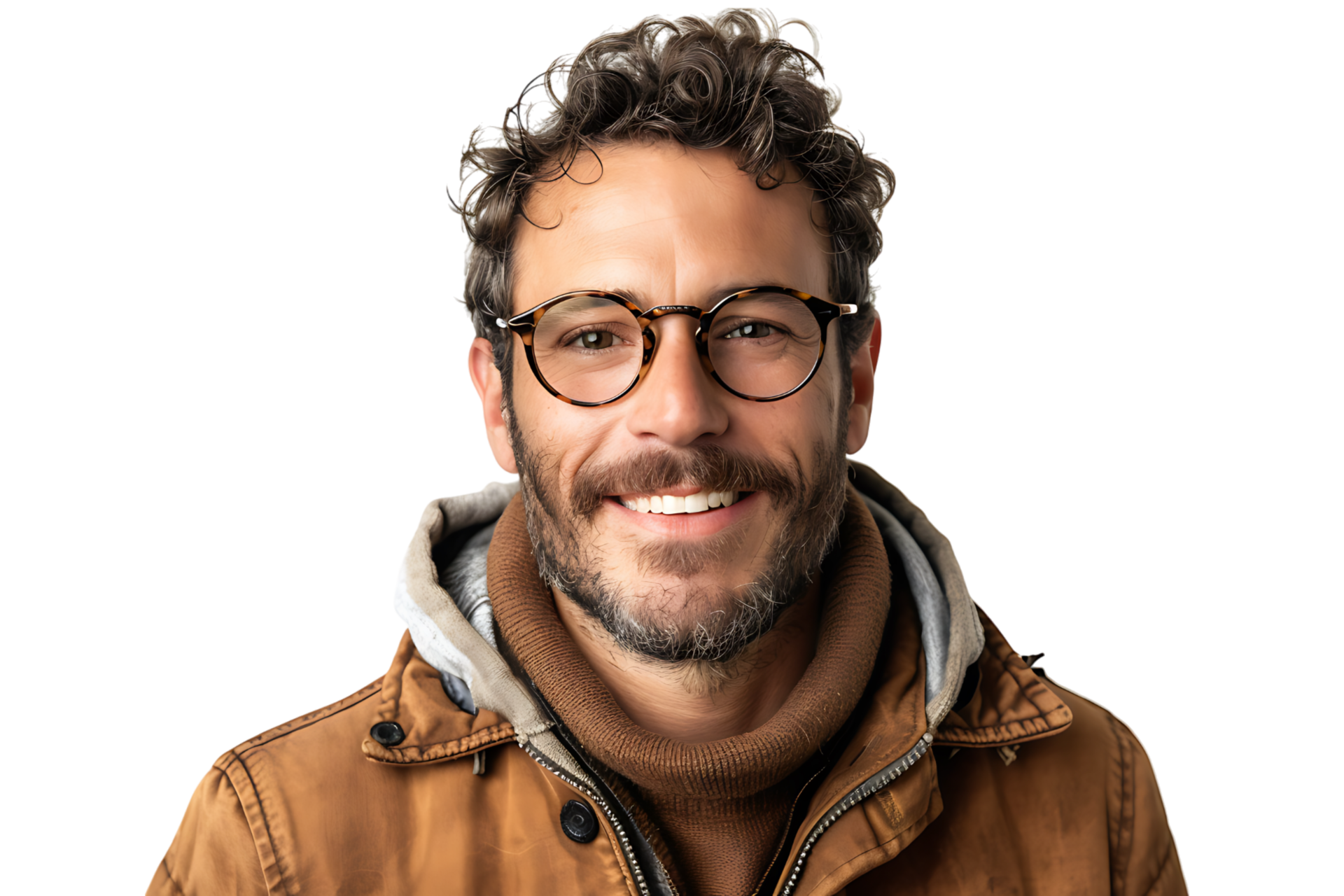 Portrait of happy man in stylish glasses on isolated transparent ...
