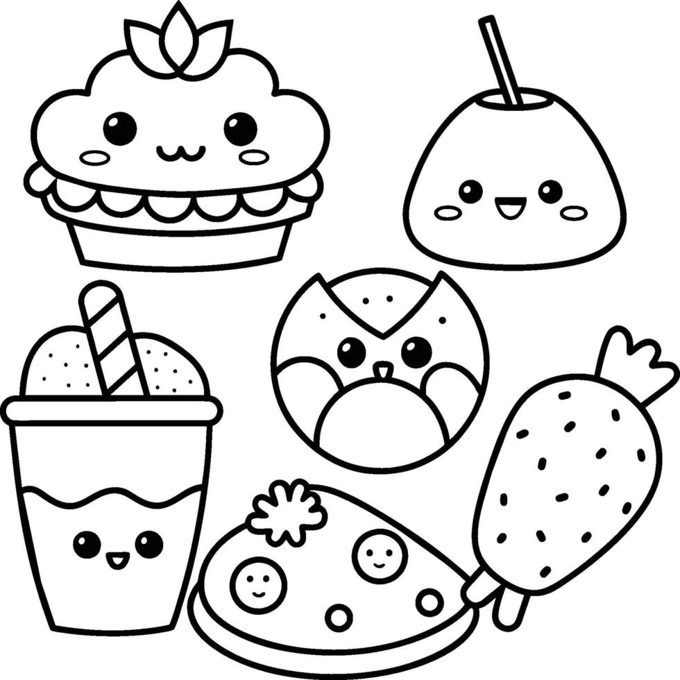 Kawaii coloring book illustration. Food coloring pages. 44279208 Vector ...