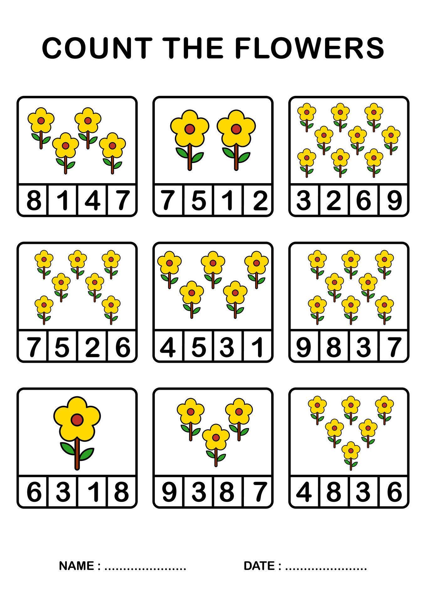 Printable worksheet Number count sunflower for Kindergarten and ...