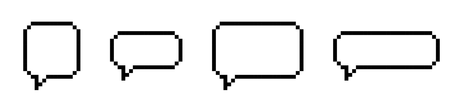 Pixel speech bubbles. Chat speech or dialogue bubbles in pixel art style. Pixelated speech ...