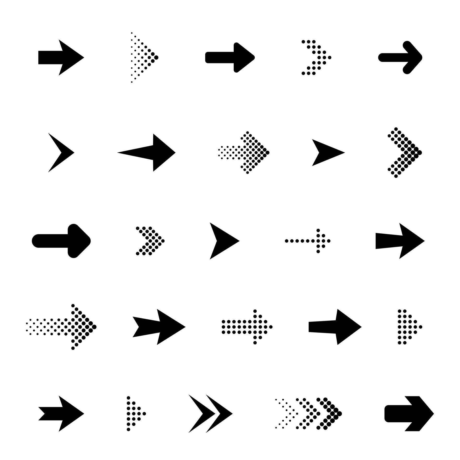 Dotted arrows set. Halftone arrow icons. arrow collection. Arrow icon. Arrow Cursor set. Arrow ...