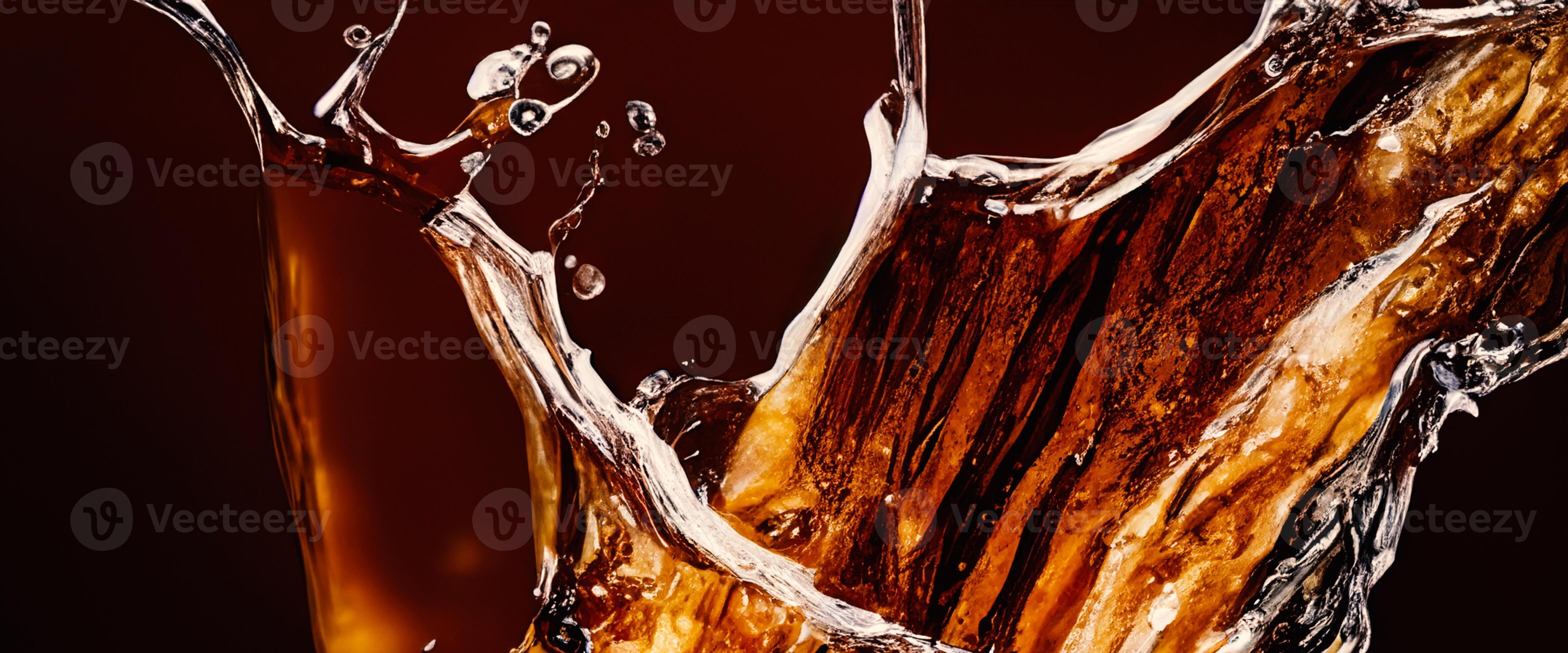Splashing of Cola and Ice. Cola soda and ice splashing fizzing or floating up to top of surface ...
