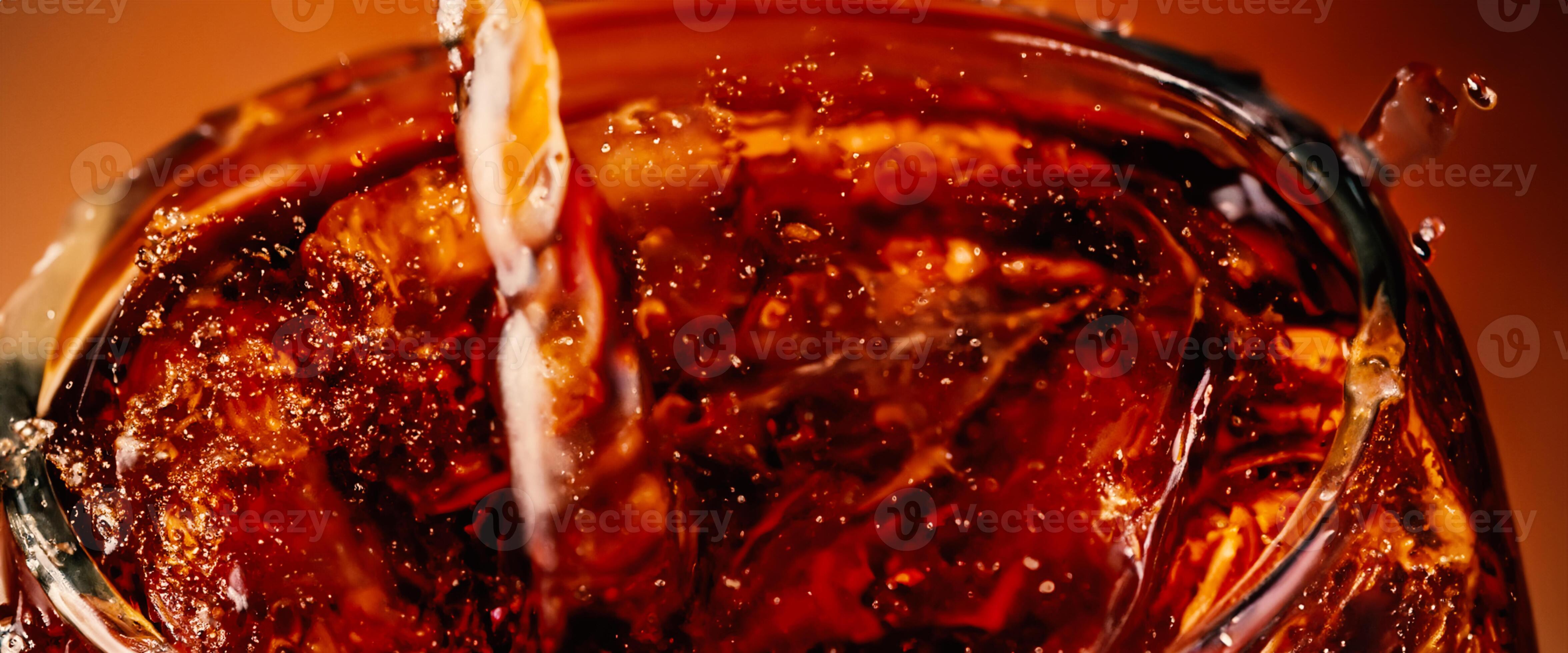 Splashing of Cola and Ice. Cola soda and ice splashing fizzing or floating up to top of surface ...