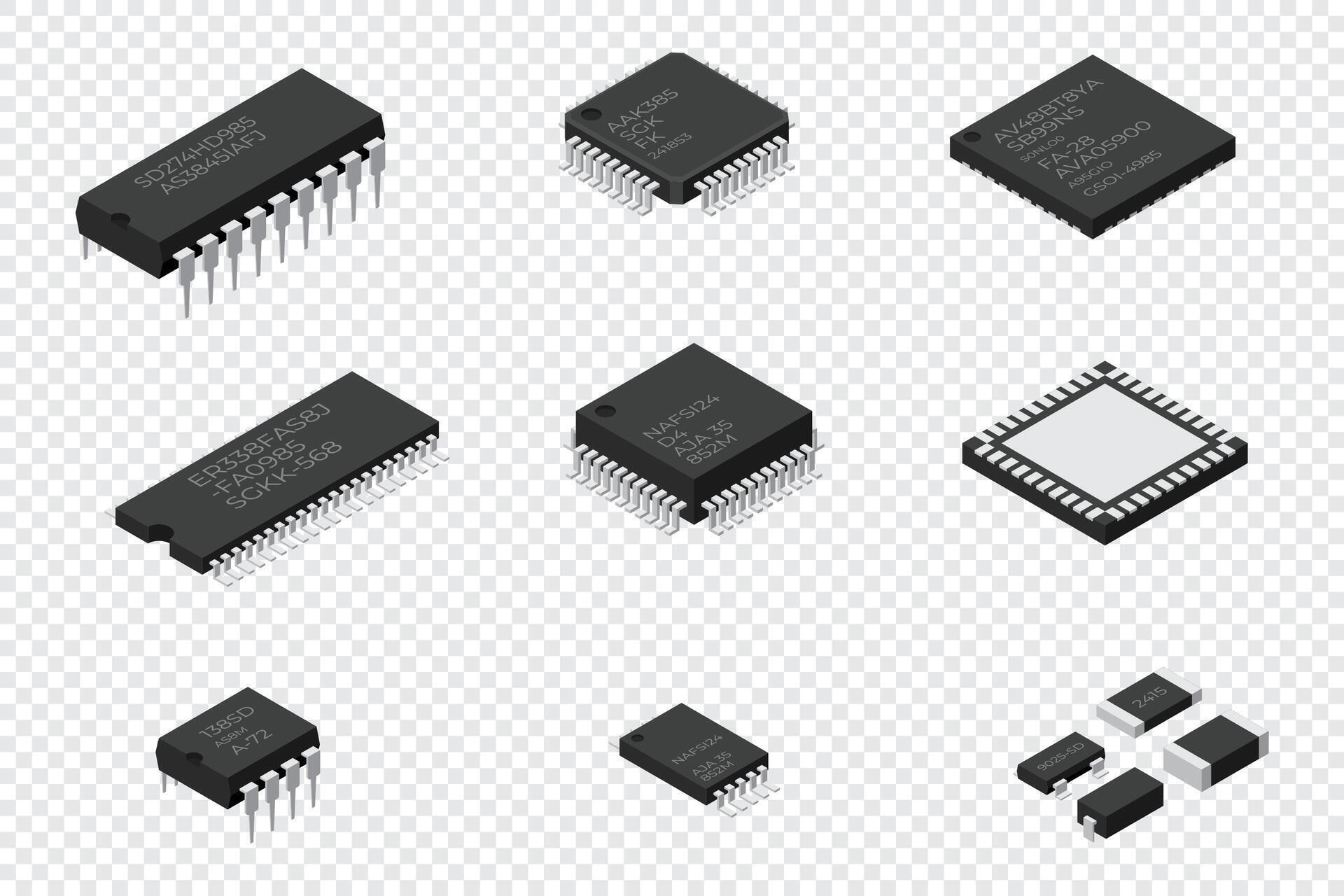 Set Of Microchip Computer Electronic Components Microchip Icon Computer Processor Technology