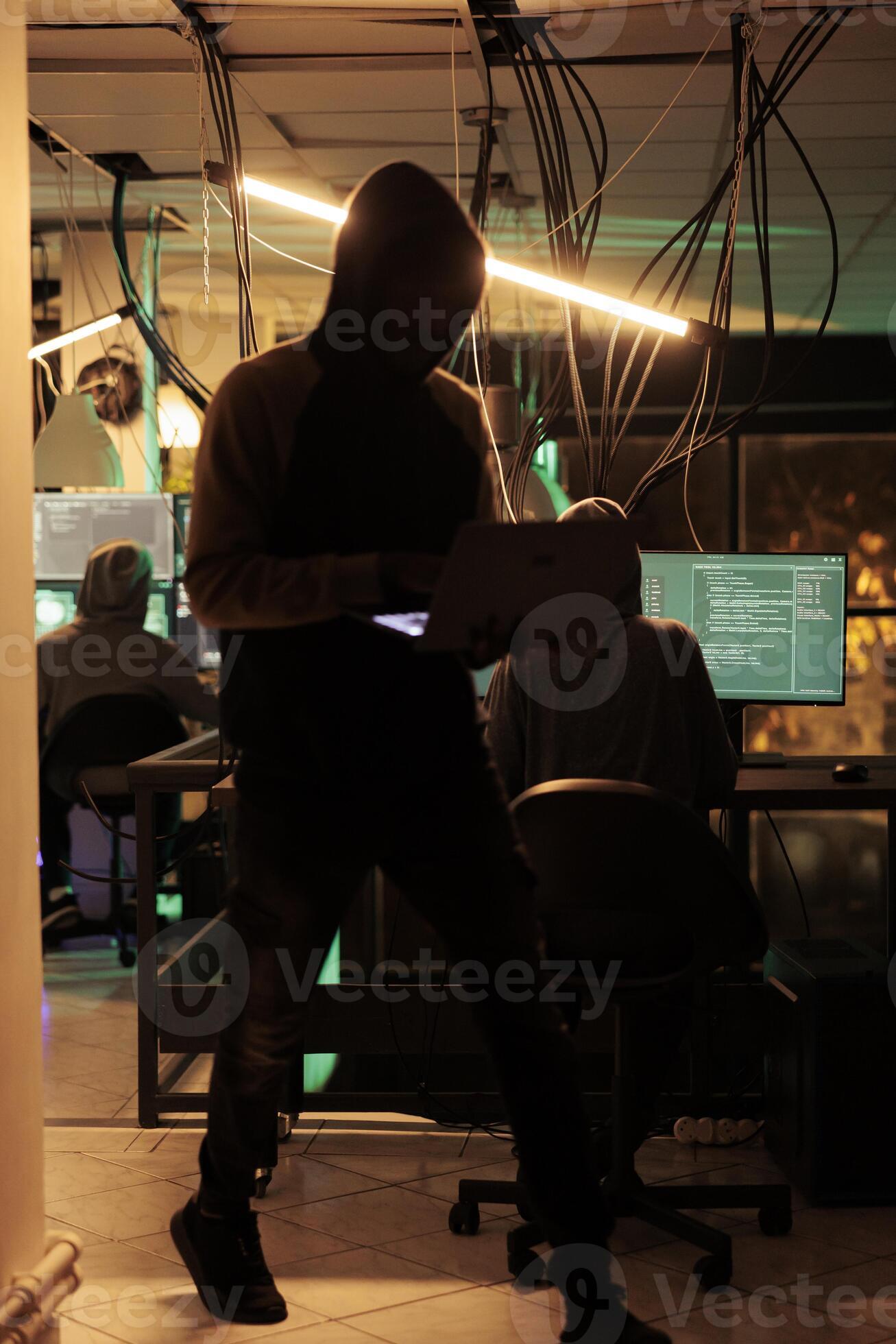 Cyber Criminals Team Hacking Computer System Coding Malicious Software Cracking Database