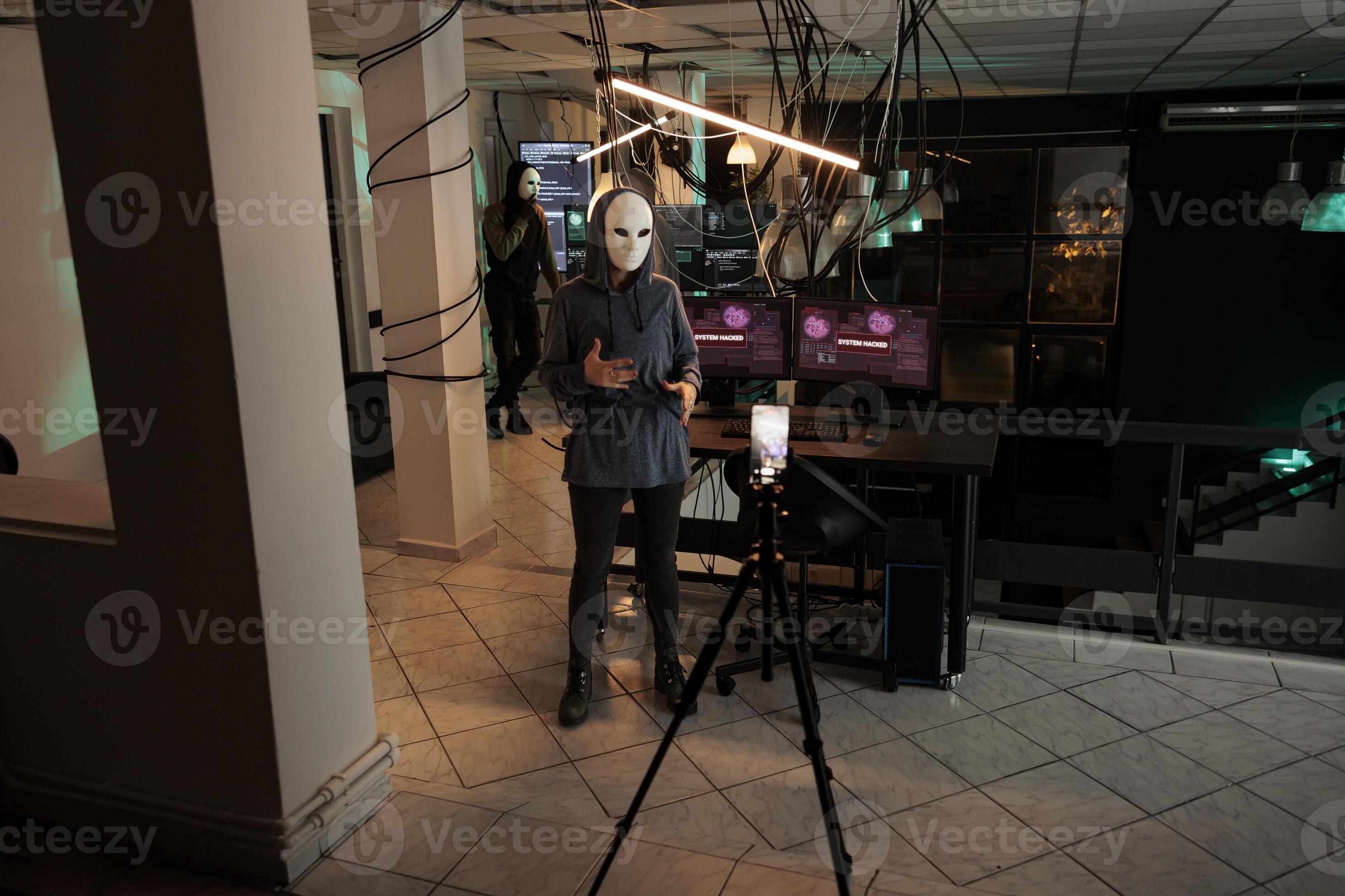 Masked Spy Broadcasting Live Ransomware And Making Threats Online Committing Cyberattack And