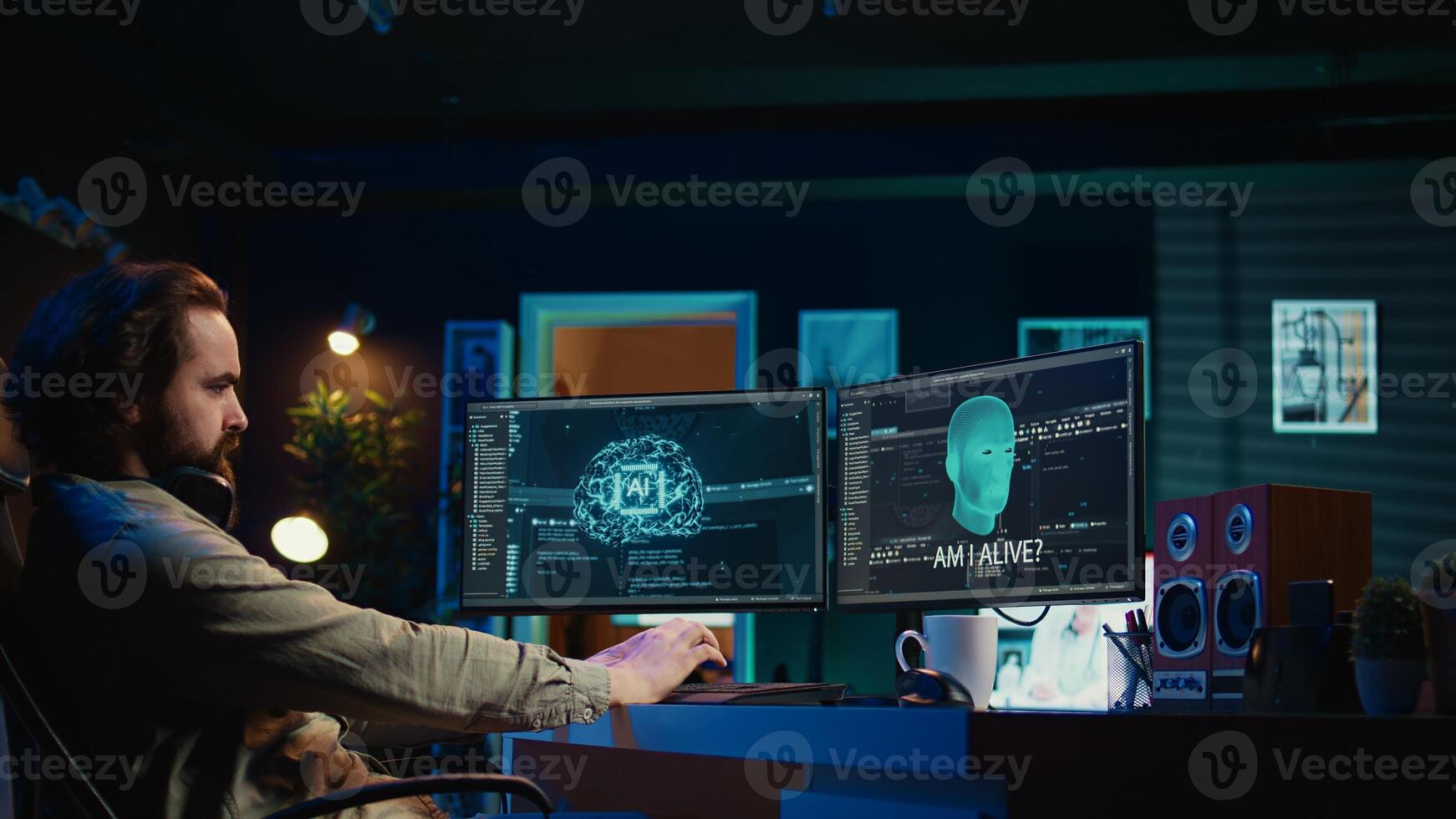 Sentient artificial intelligence with own autonomy talking with creator, asking existential ...