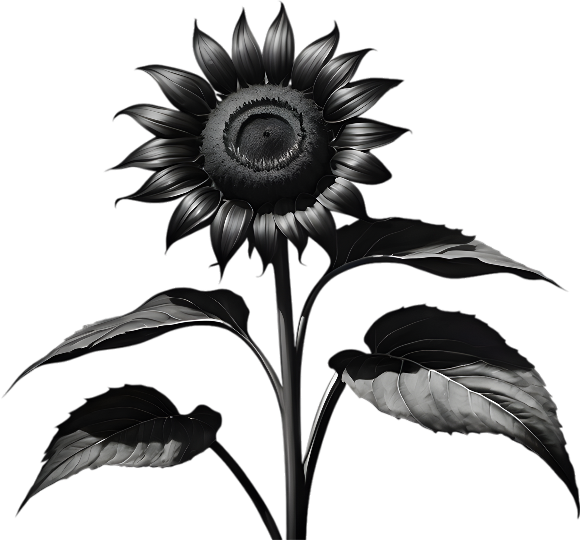 A black Sumi-e sunflower in full bloom. AI-Generated. 44428224 PNG A black Sumi-e sunflower in full bloom. AI-Generated. 44428224 PNG