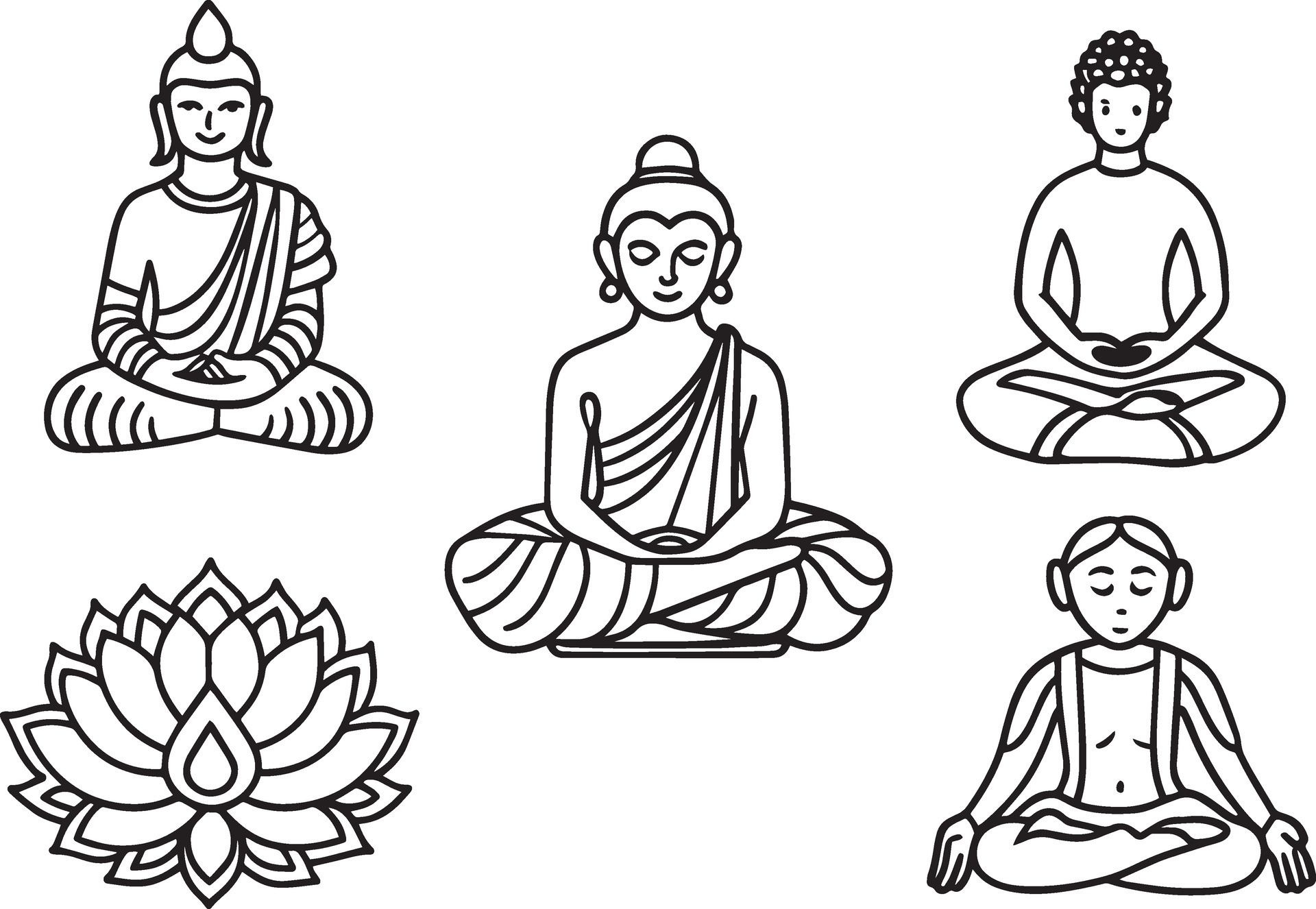 Buddha and lotus icons set. Outline illustration. 44444988 Vector Art ... Buddha and lotus icons set. Outline illustration. 44444988 Vector Art ...