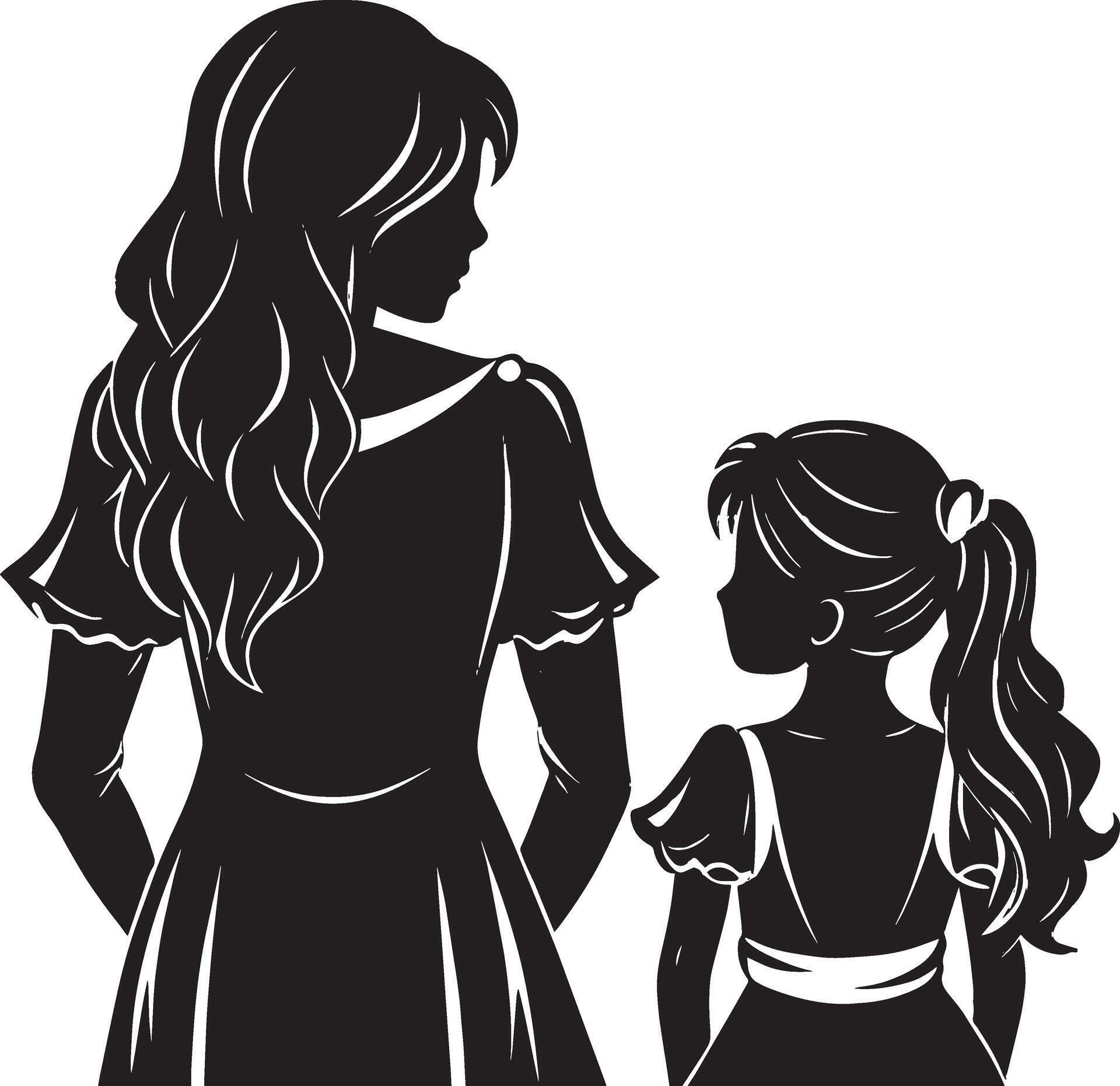 Mother with daughter isolated on white background. Black and white illustration. 44445065 Vector ...