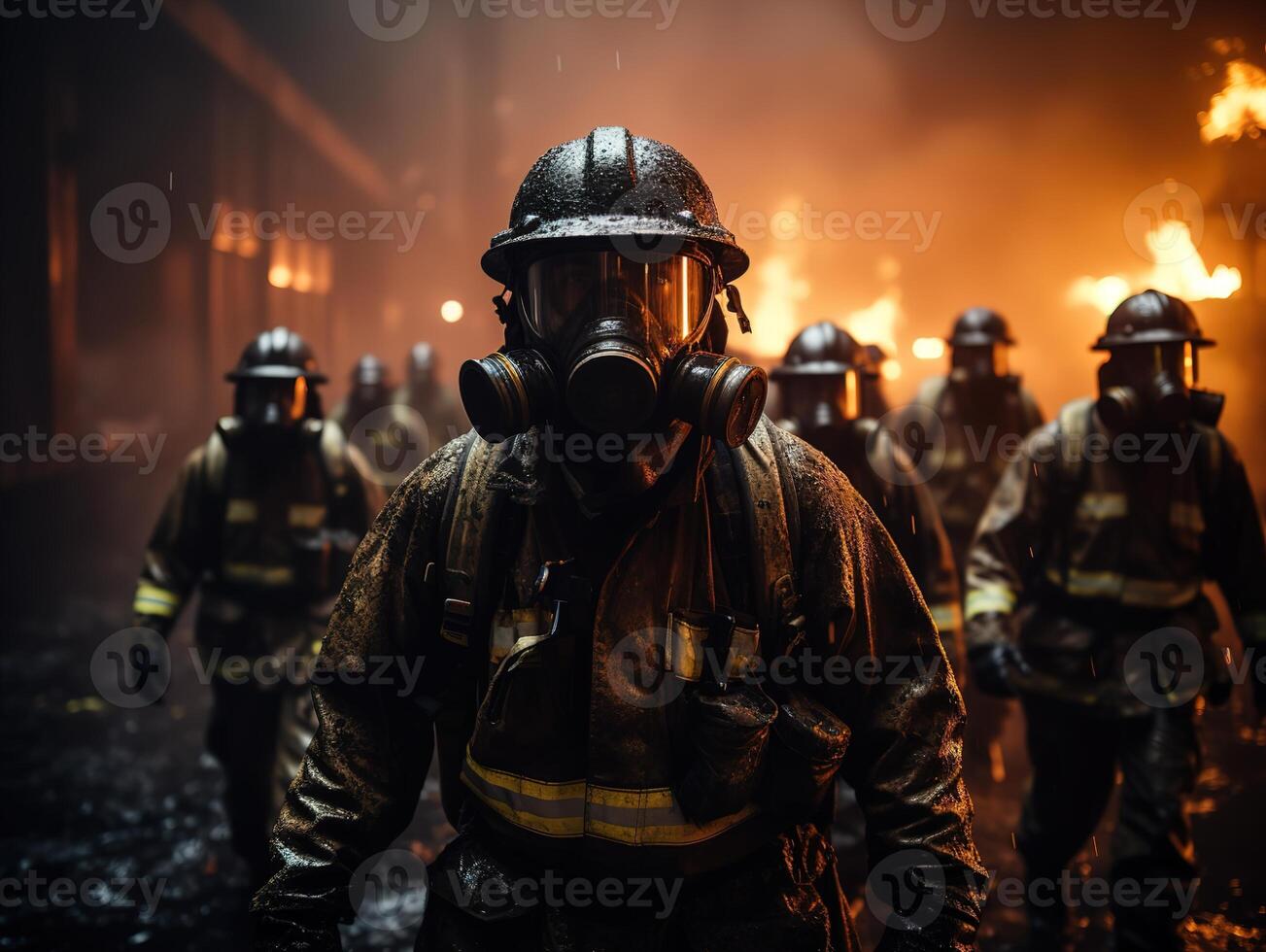 AI generated firefighters on the background of fire Generative AI ...