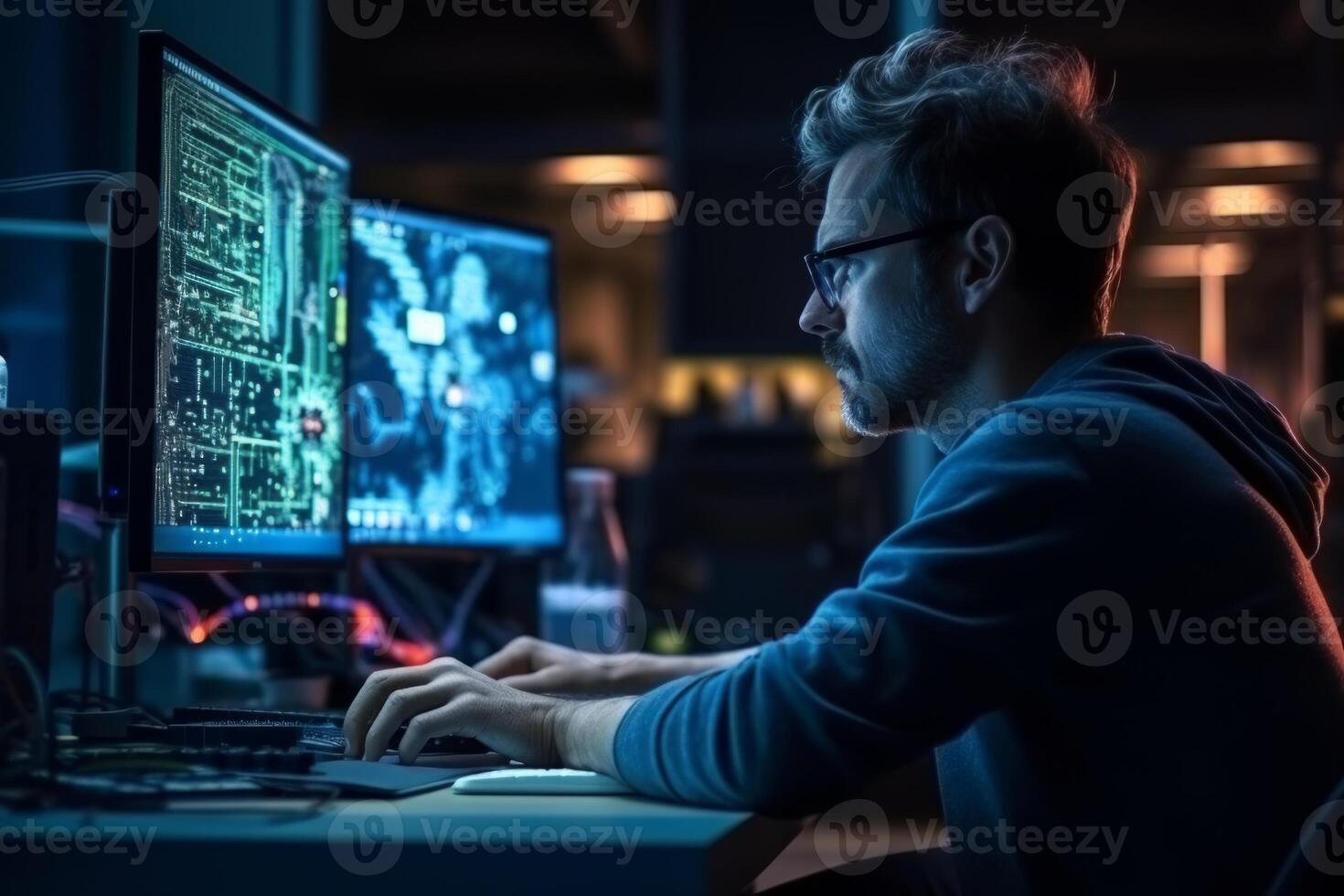 AI generated IT guy programming writes code Generative AI 44527772 ...