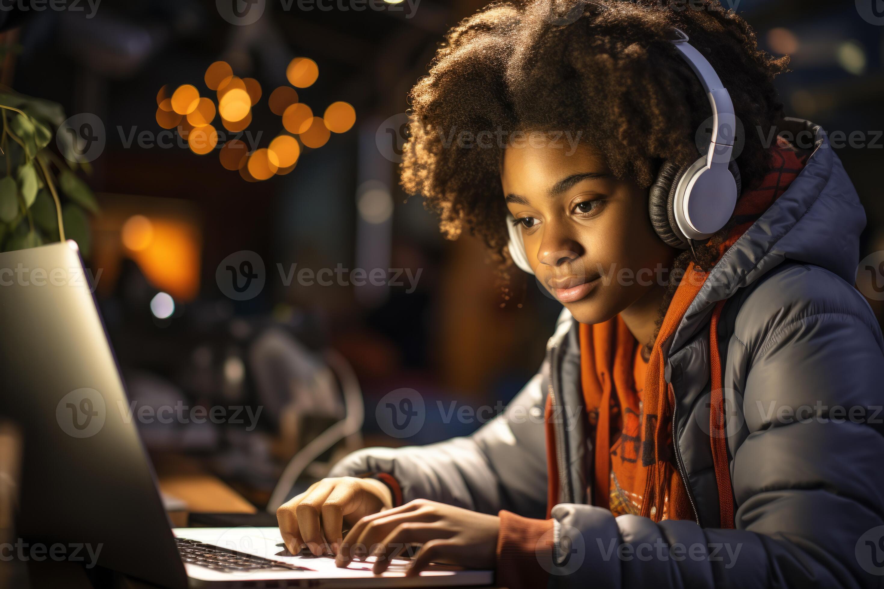 AI generated teenager child doing homework at the computer Generative ...