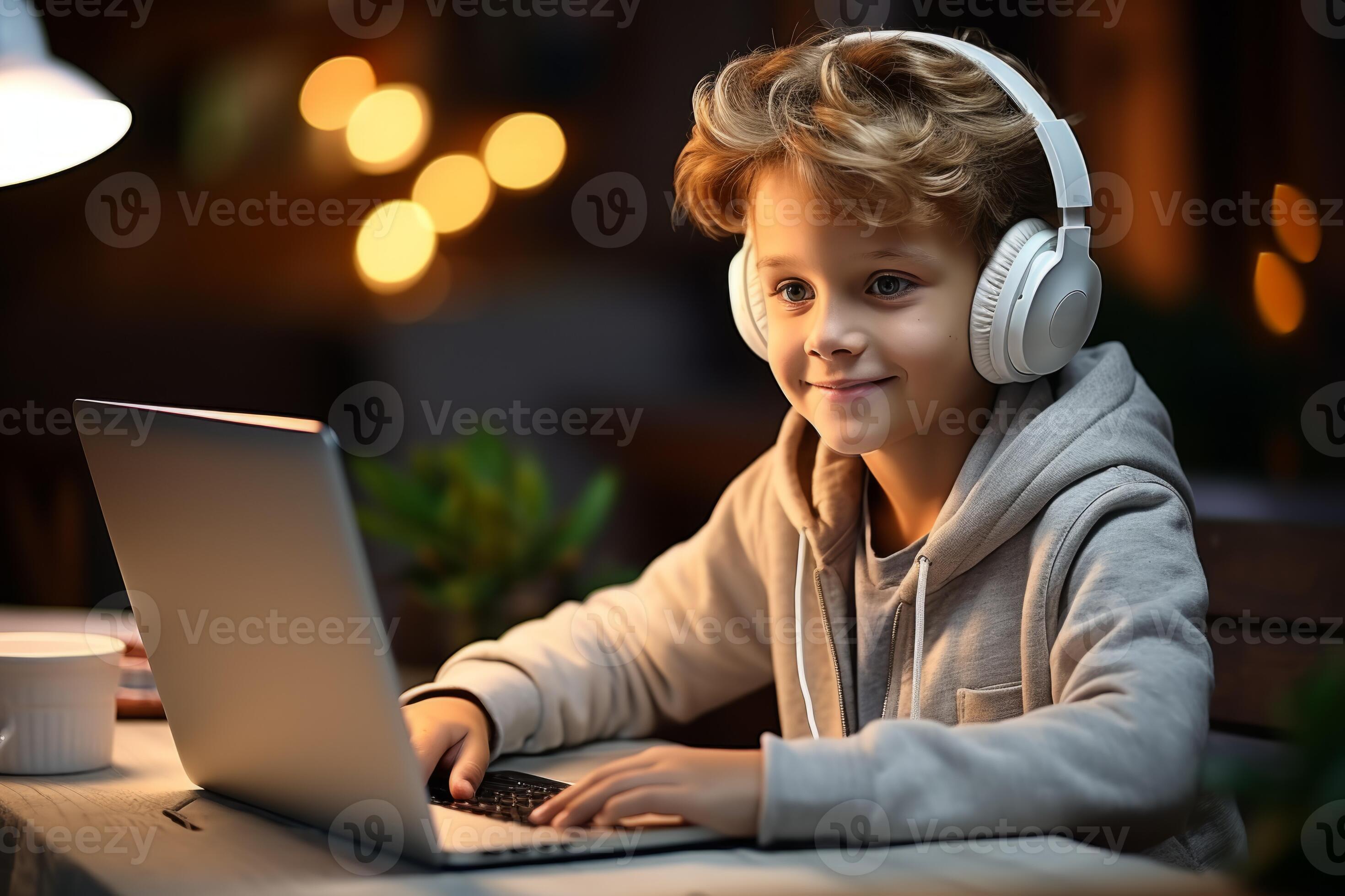 AI generated teenager child doing homework at the computer Generative ...