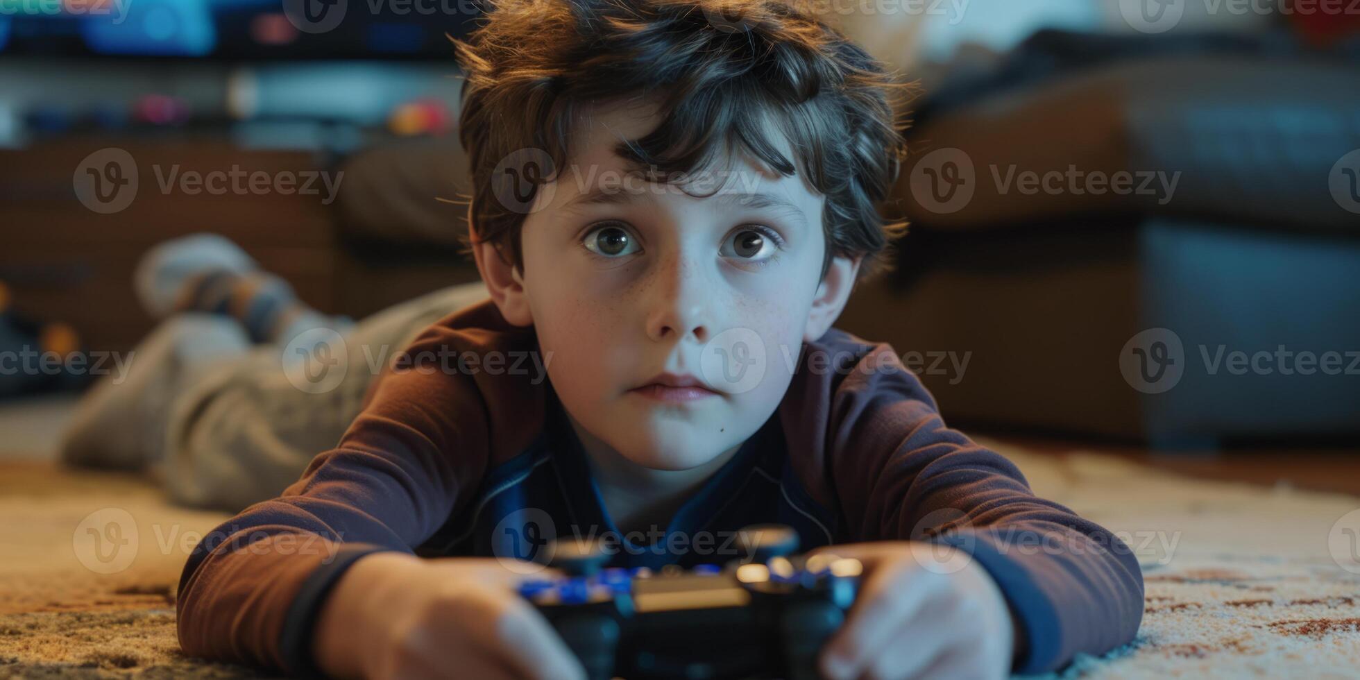 AI generated Children playing a game console lying on the floor close-up Generative AI 44532545 ...
