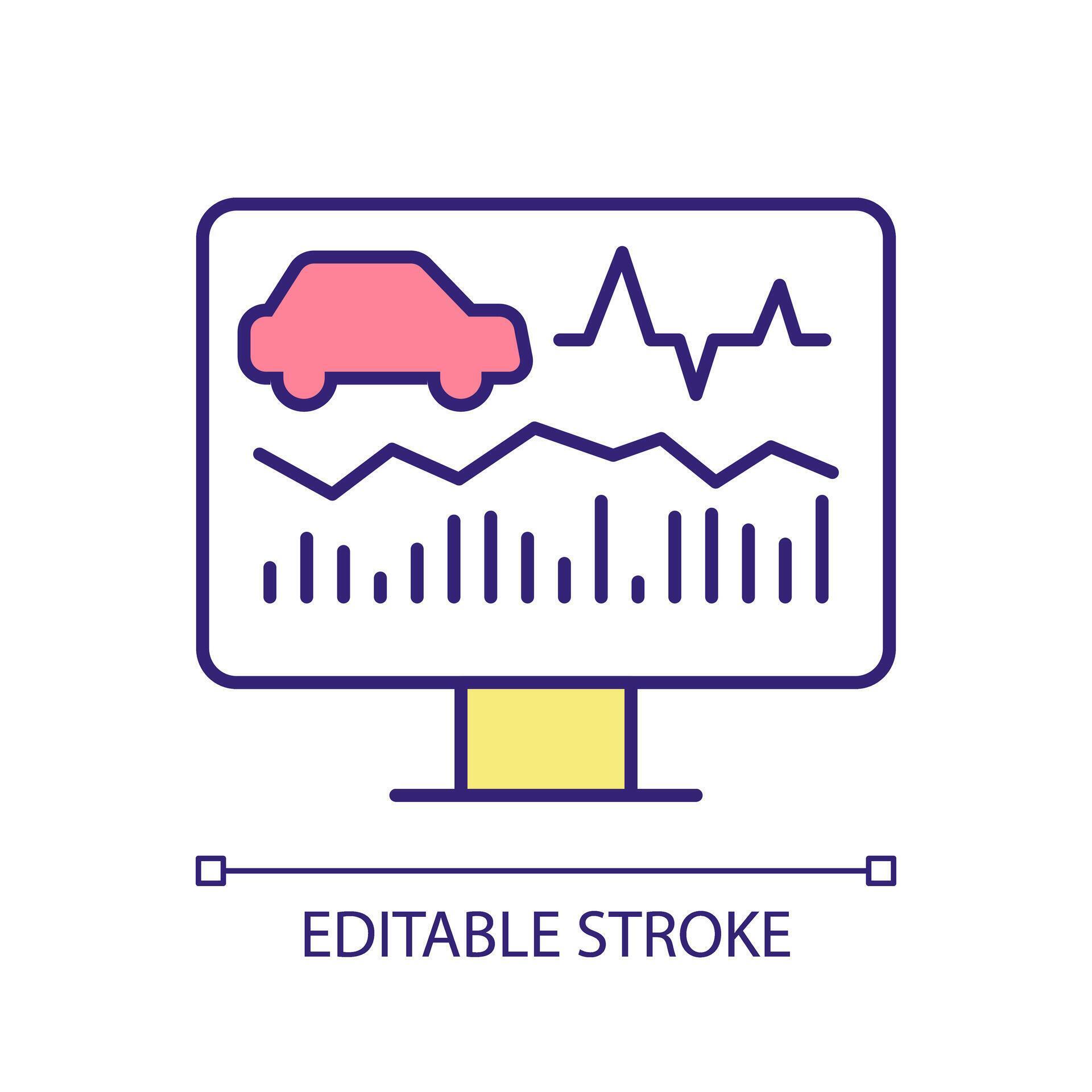 Vehicle maintenance RGB color icon. Car analytics data. Supervising ...