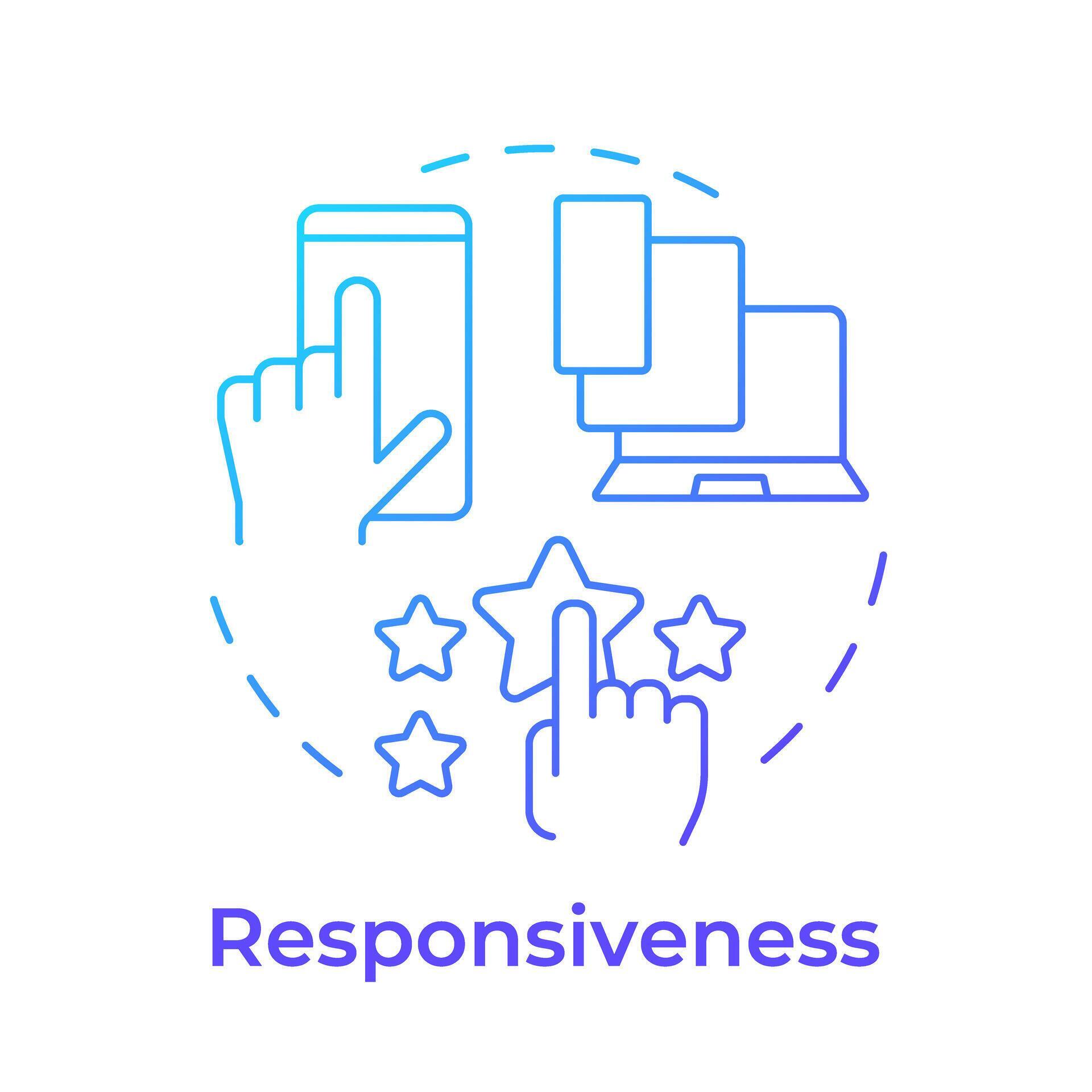 Responsiveness blue gradient concept icon. Software tools, device compatibility. Customer ...
