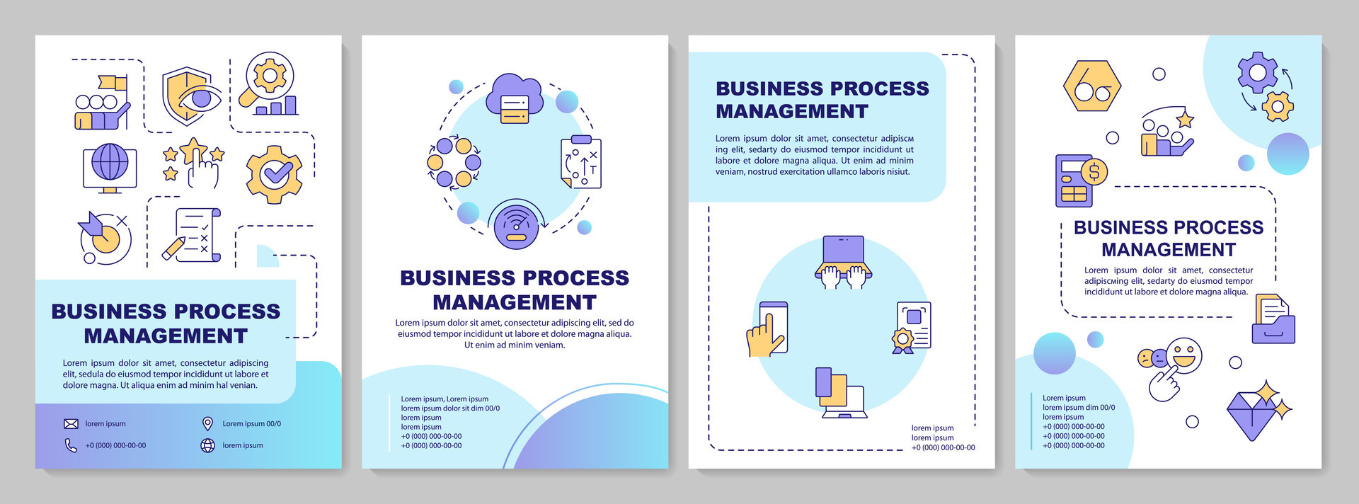BPM management blue gradient brochure template. Workflow automation. Leaflet design with linear ...