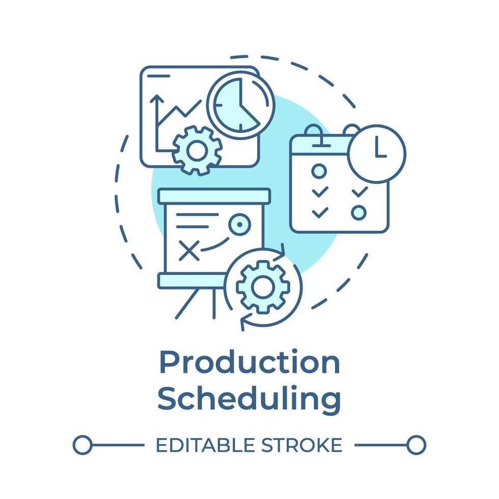 Production scheduling soft blue concept icon. Manufacturing operations ...