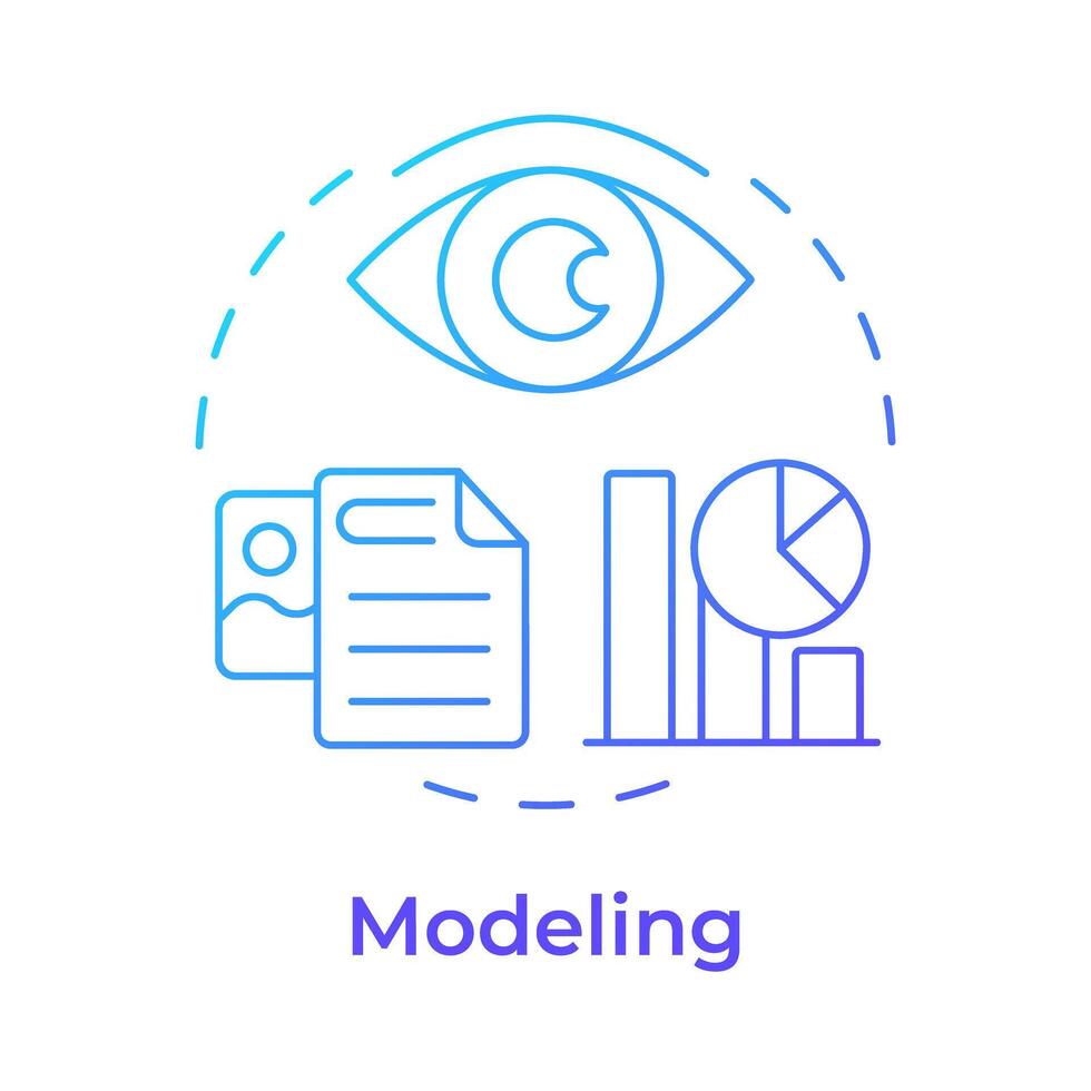 BPM modeling blue gradient concept icon. Process optimization, workflow managing. Key metrics ...