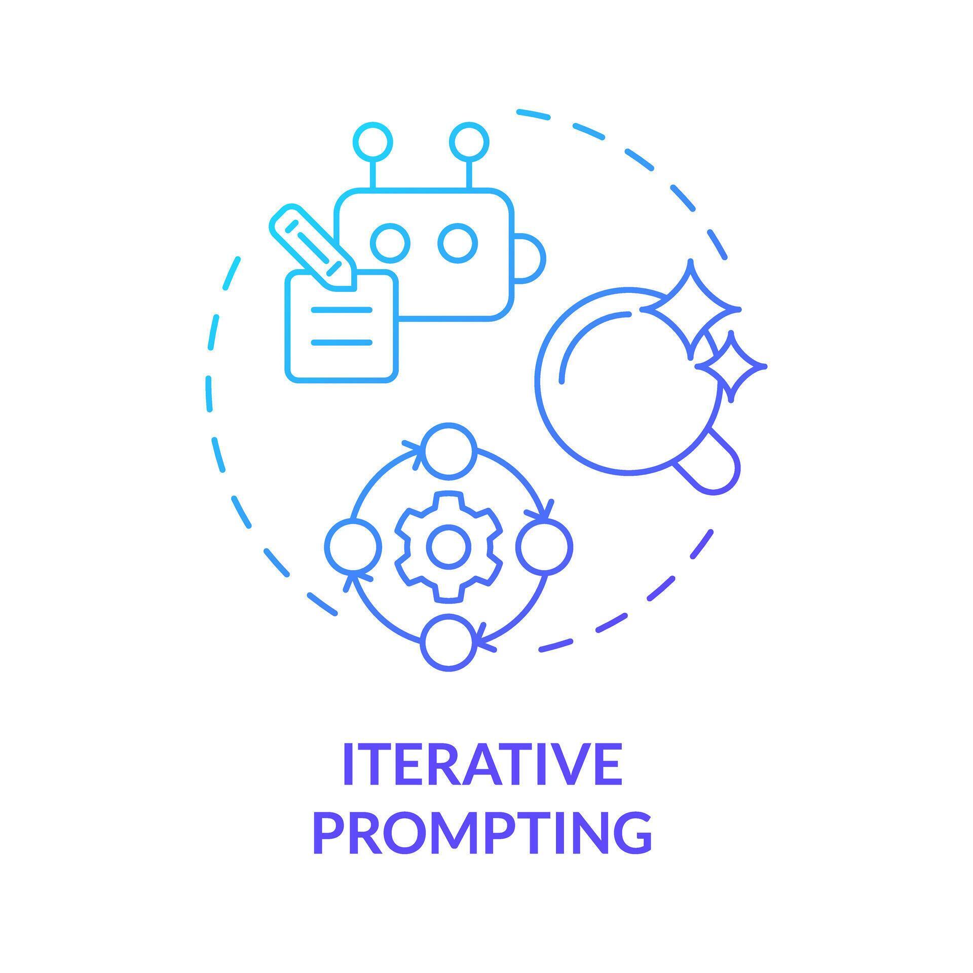 Iterative prompting blue gradient concept icon. Prompt engineering technique. Elaborate topic ...
