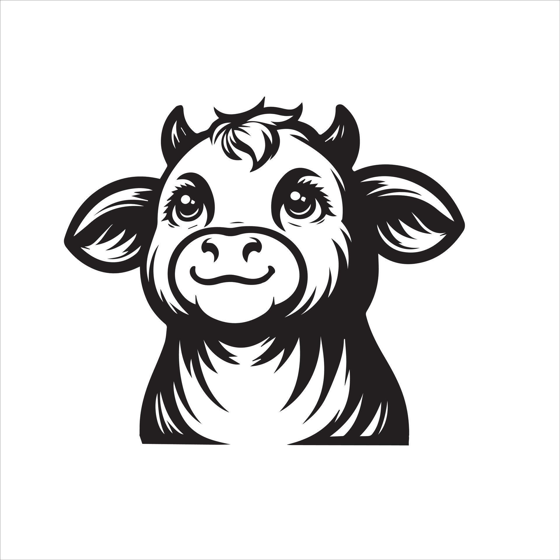 Cow Face Art A Hopeful Cow Looking Up Illustration On A White Background 44568544 Vector Art