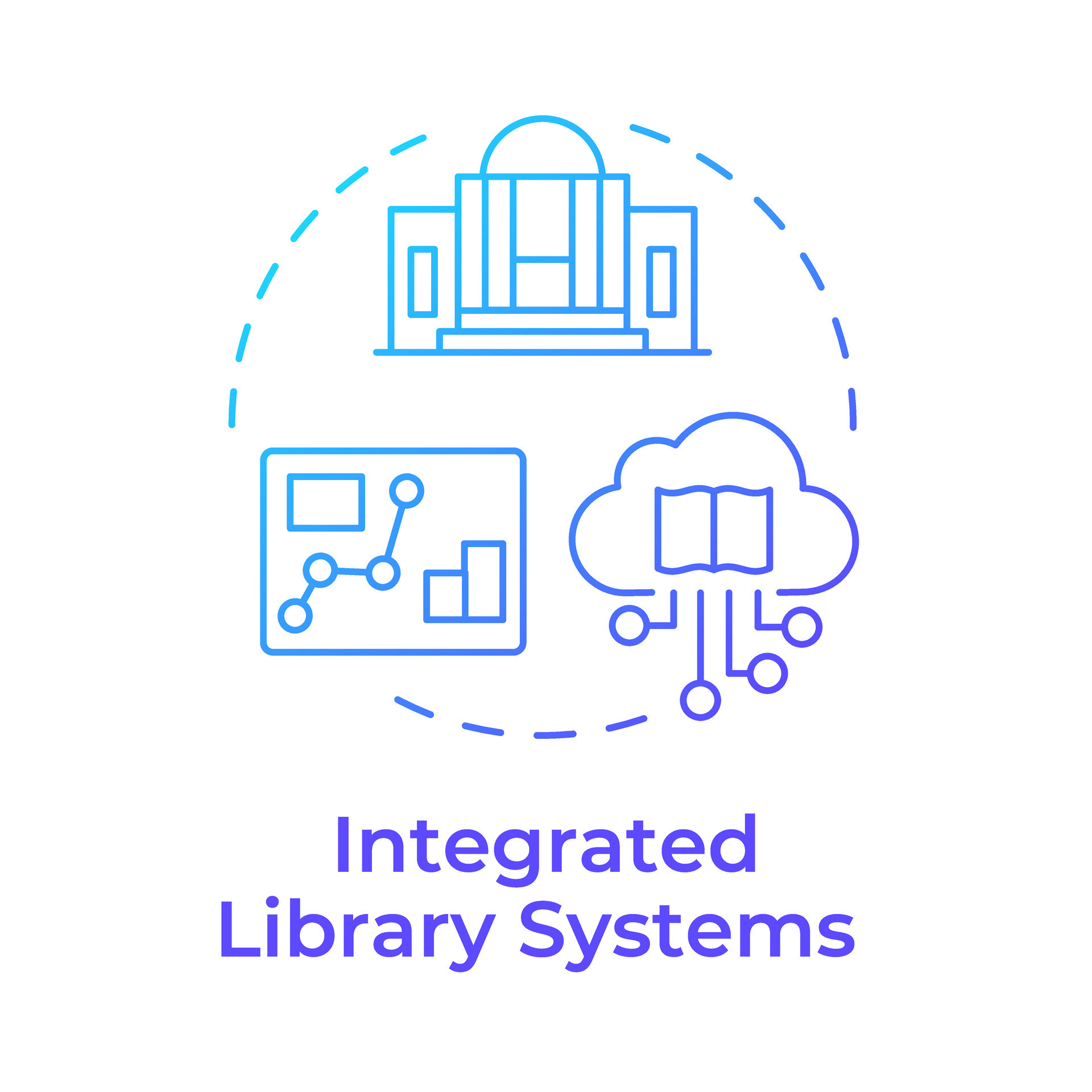 Integrated library systems blue gradient concept icon. Books managing ...