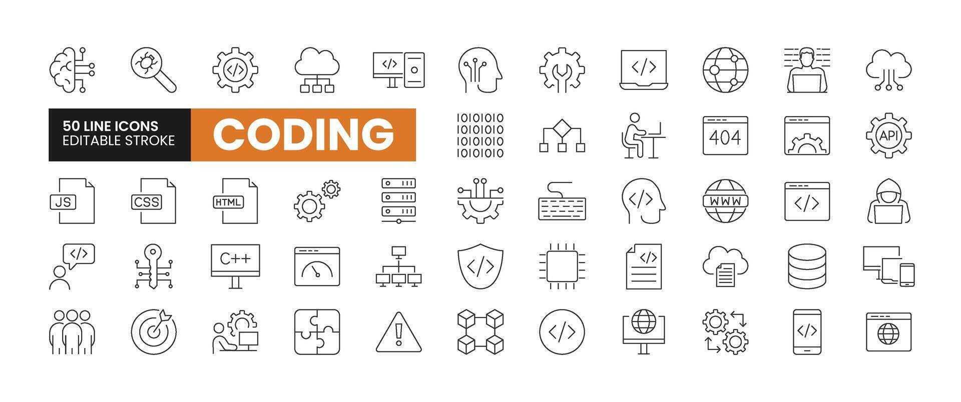 Set Of 50 Coding And Programming Line Icons Set Coding Outline Icons With Editable Stroke