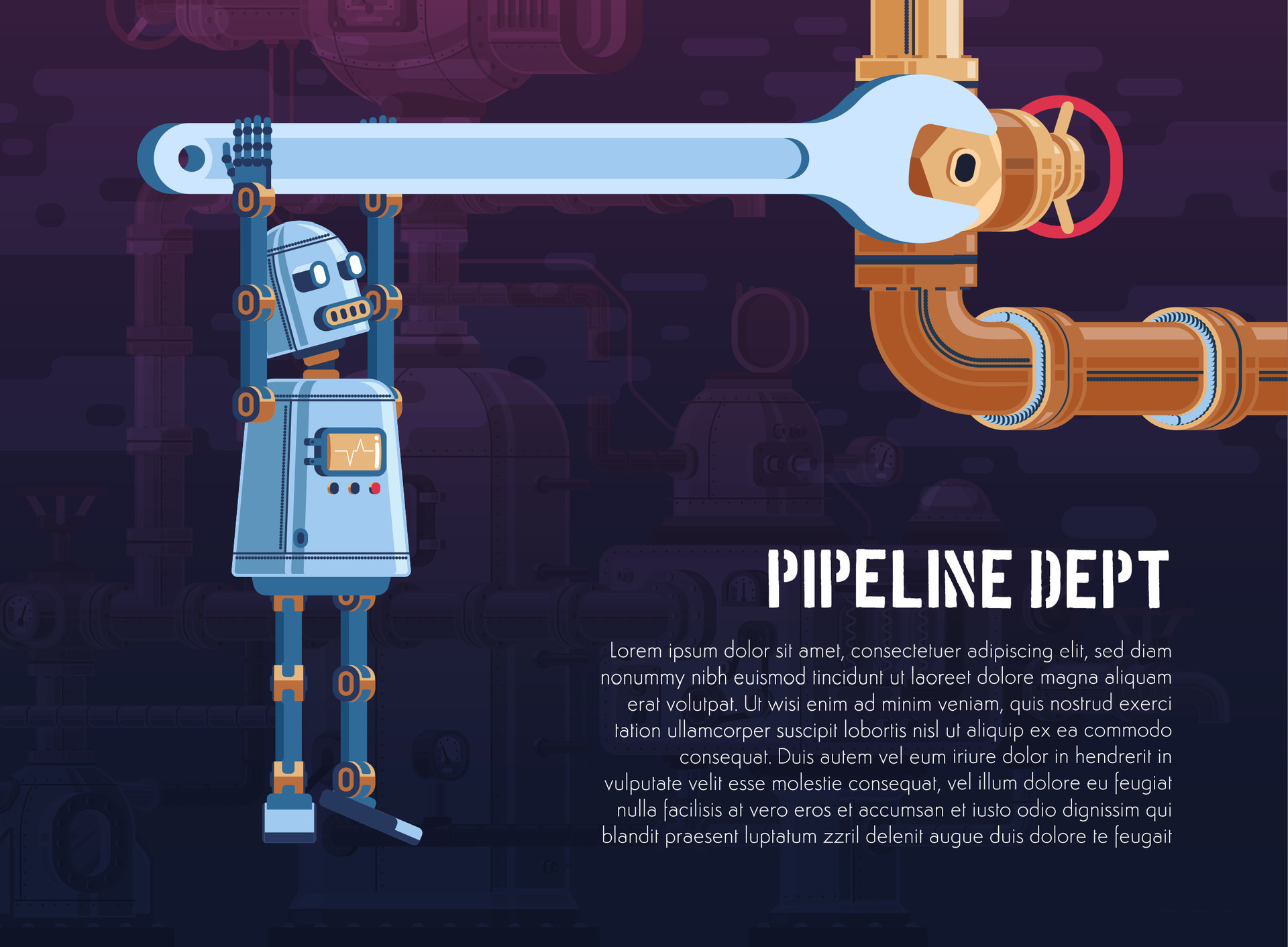 robot turns the valve on the pipeline with a wrench 44575498 Vector Art ...