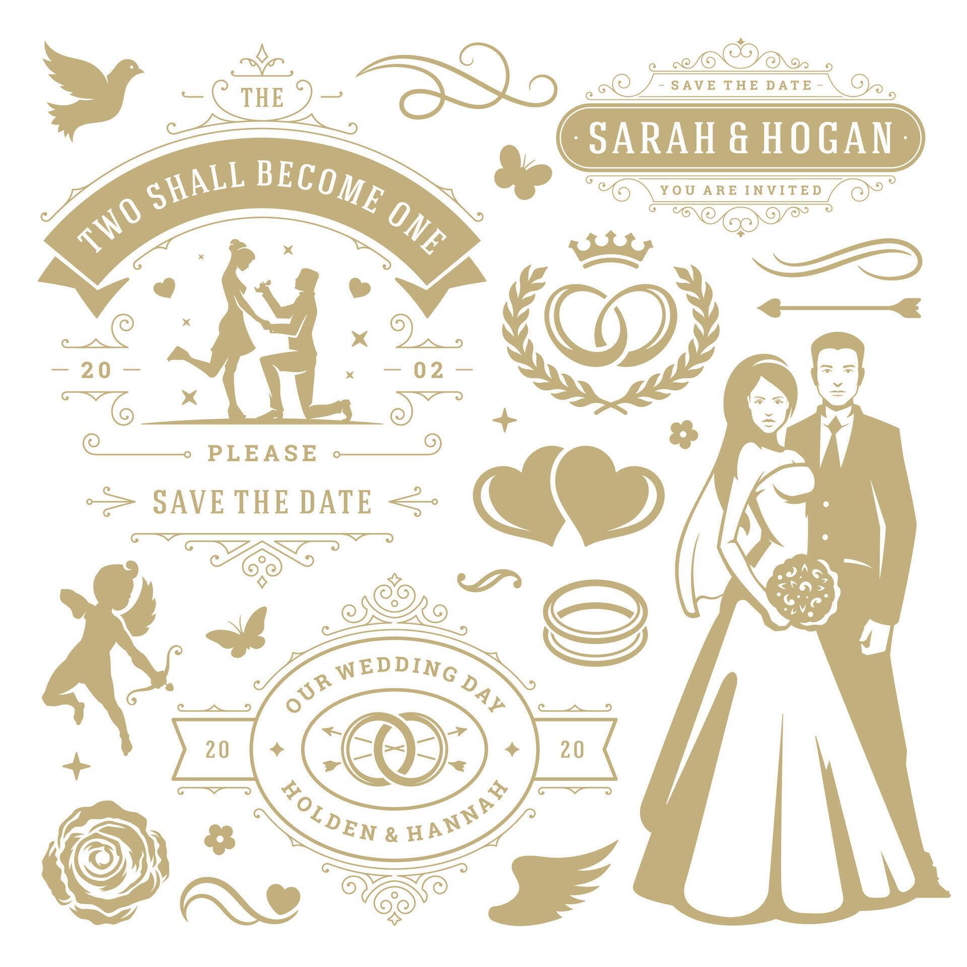 Wedding design elements and objects set. 44578320 Vector Art at Vecteezy