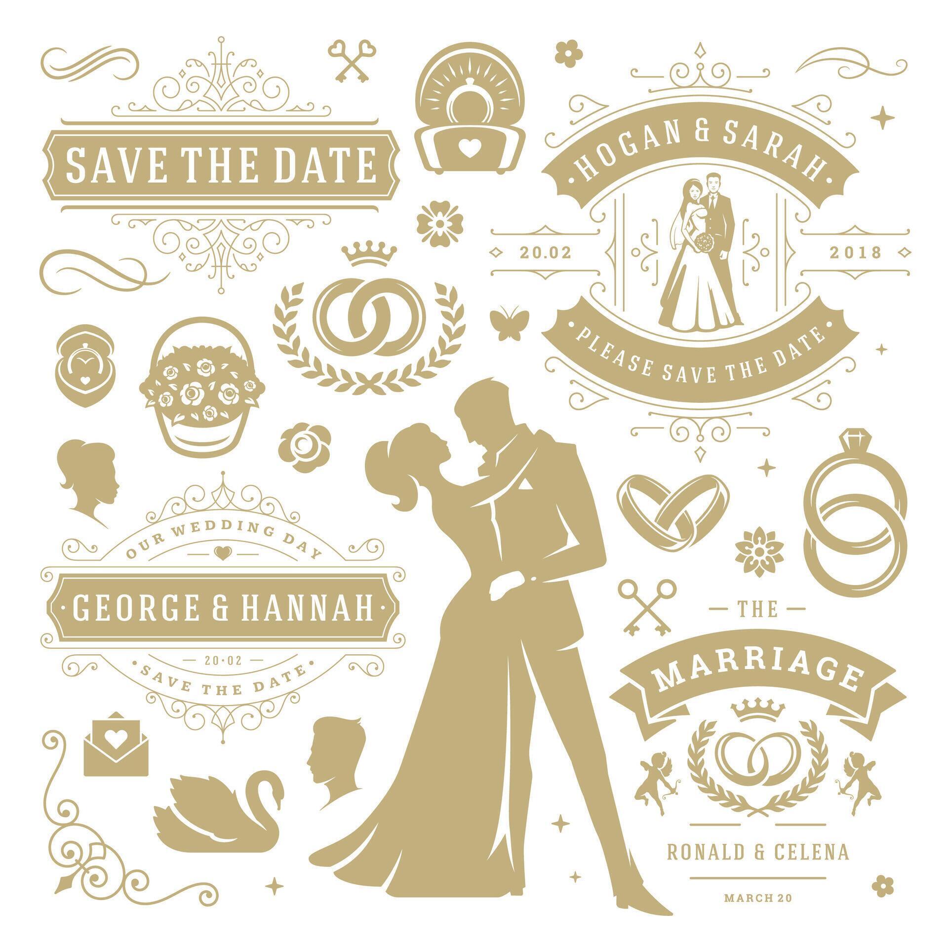 Wedding design elements and objects set. 44578416 Vector Art at Vecteezy