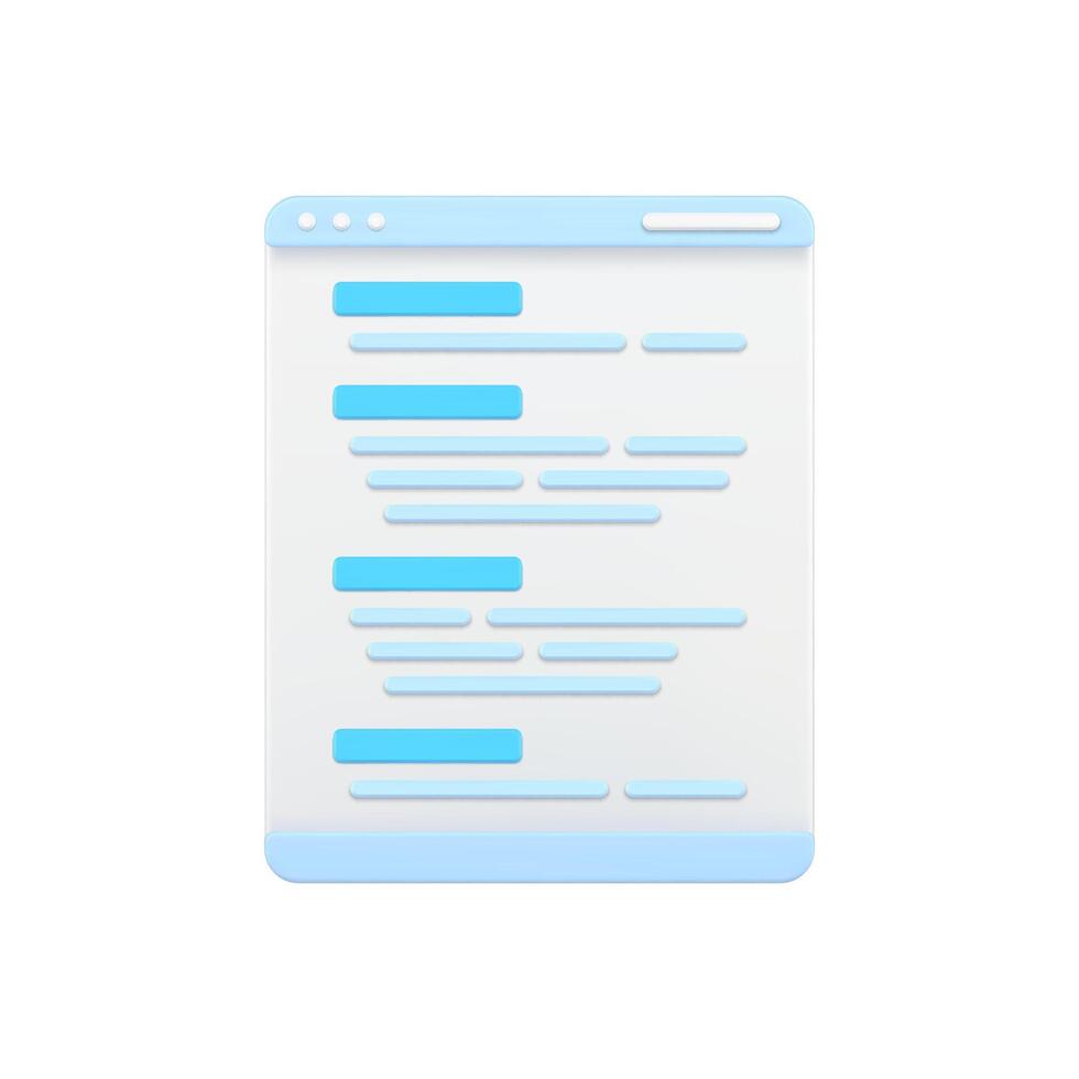 Web page with program code 3d icon. Software coding and development ...