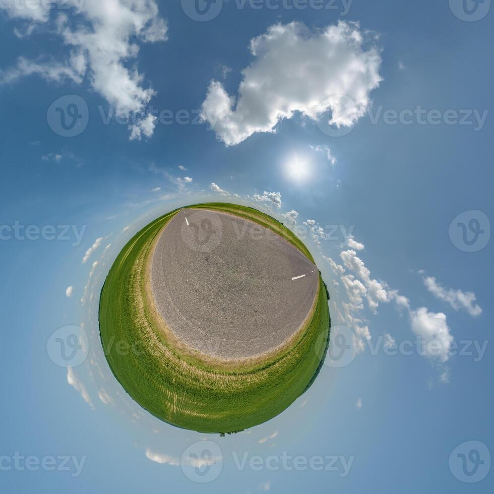 simple tiny planet without buildings in blue sky with beautiful clouds ...