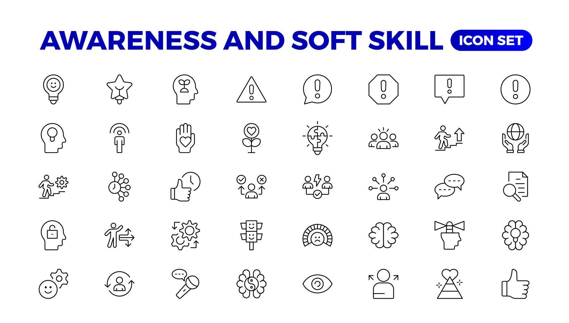 Set of self awareness icons. Thin linear style icons Pack. Illustration. Volunteering set ...
