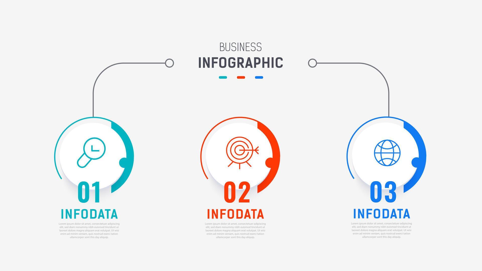 Three Step Infographic label design template with line icons. process ...