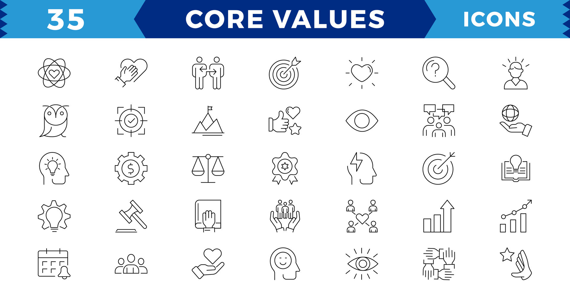 Simple Pixel Perfect Set of Core Values, Goals and Target Related Line ...