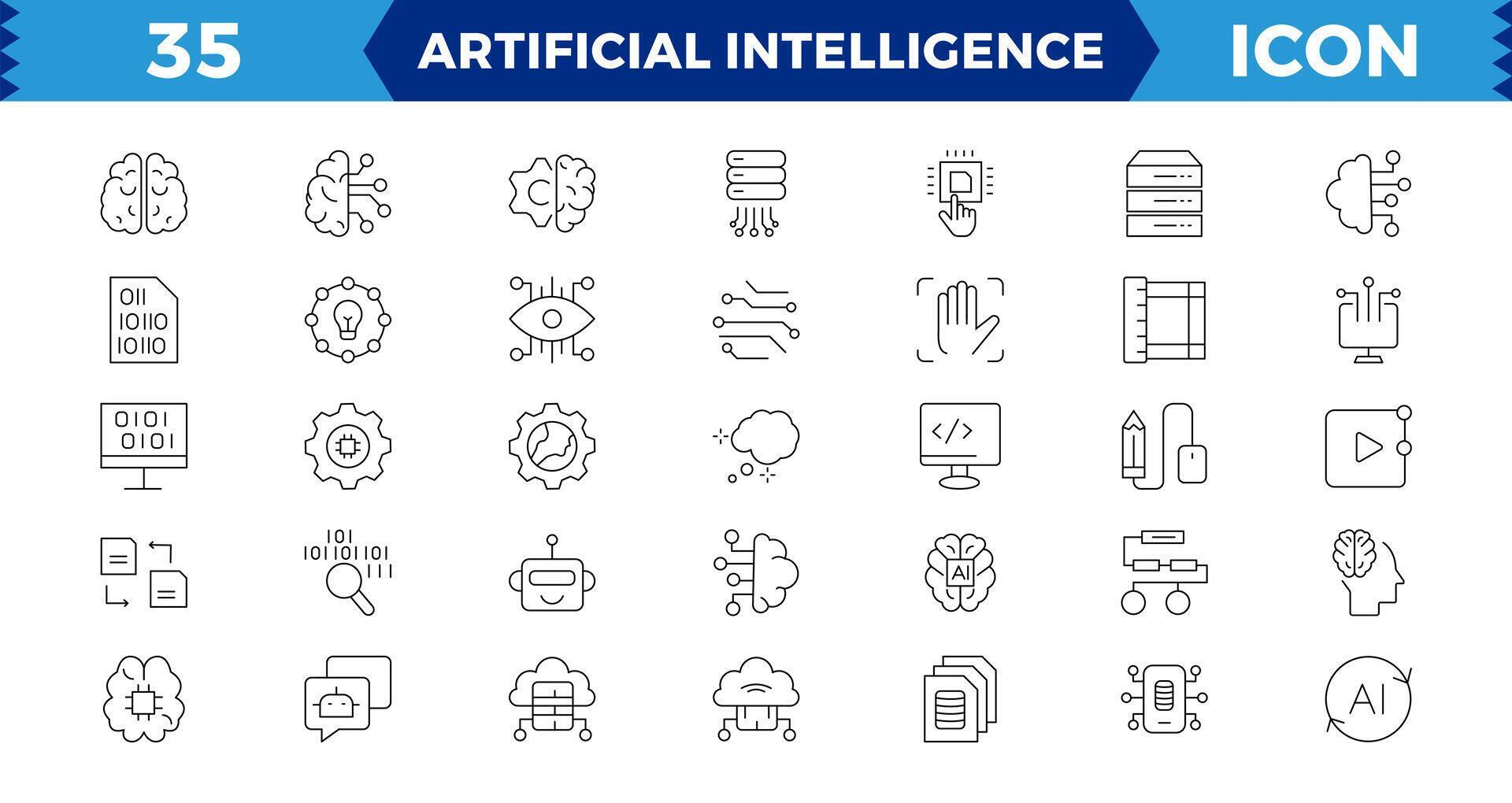 artificial inteligencia píxel Perfecto conjunto de web íconos en línea estilo. ai tecnología ...