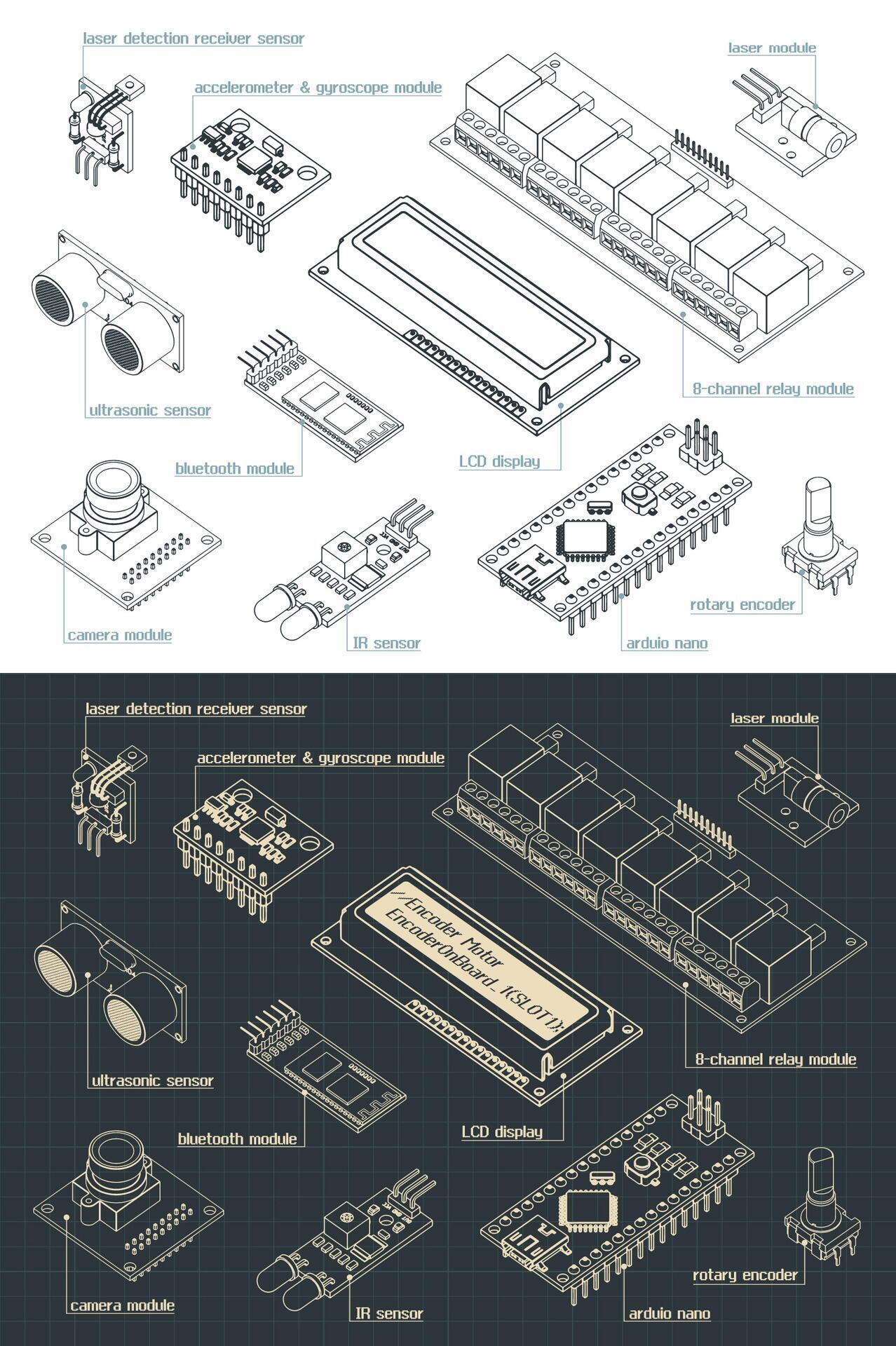 Arduino Sensors Set Drawings 44594624 Vector Art At Vecteezy