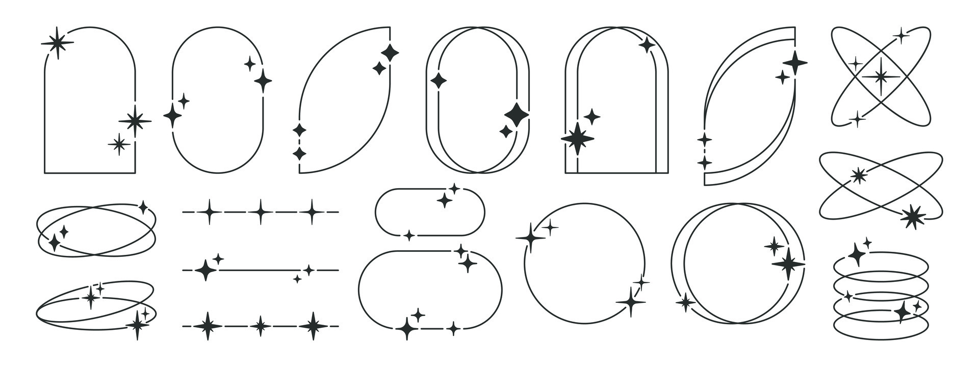Modern y2k frames. Minimalist abstract shapes with stars and sparkles, trendy y2k aesthetic ...